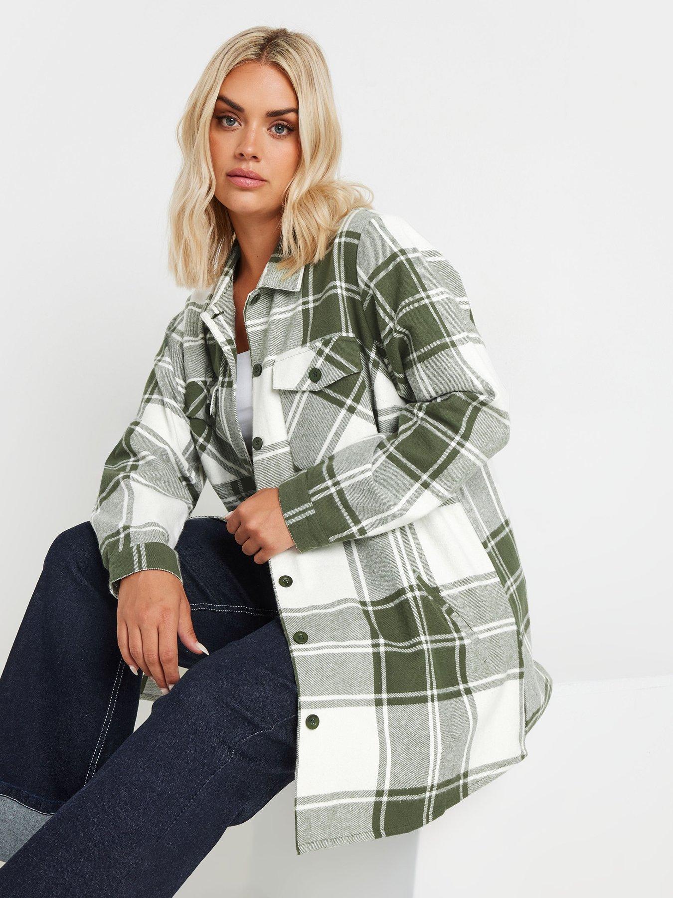 Yours Curve Check Shacket - Green | Littlewoods