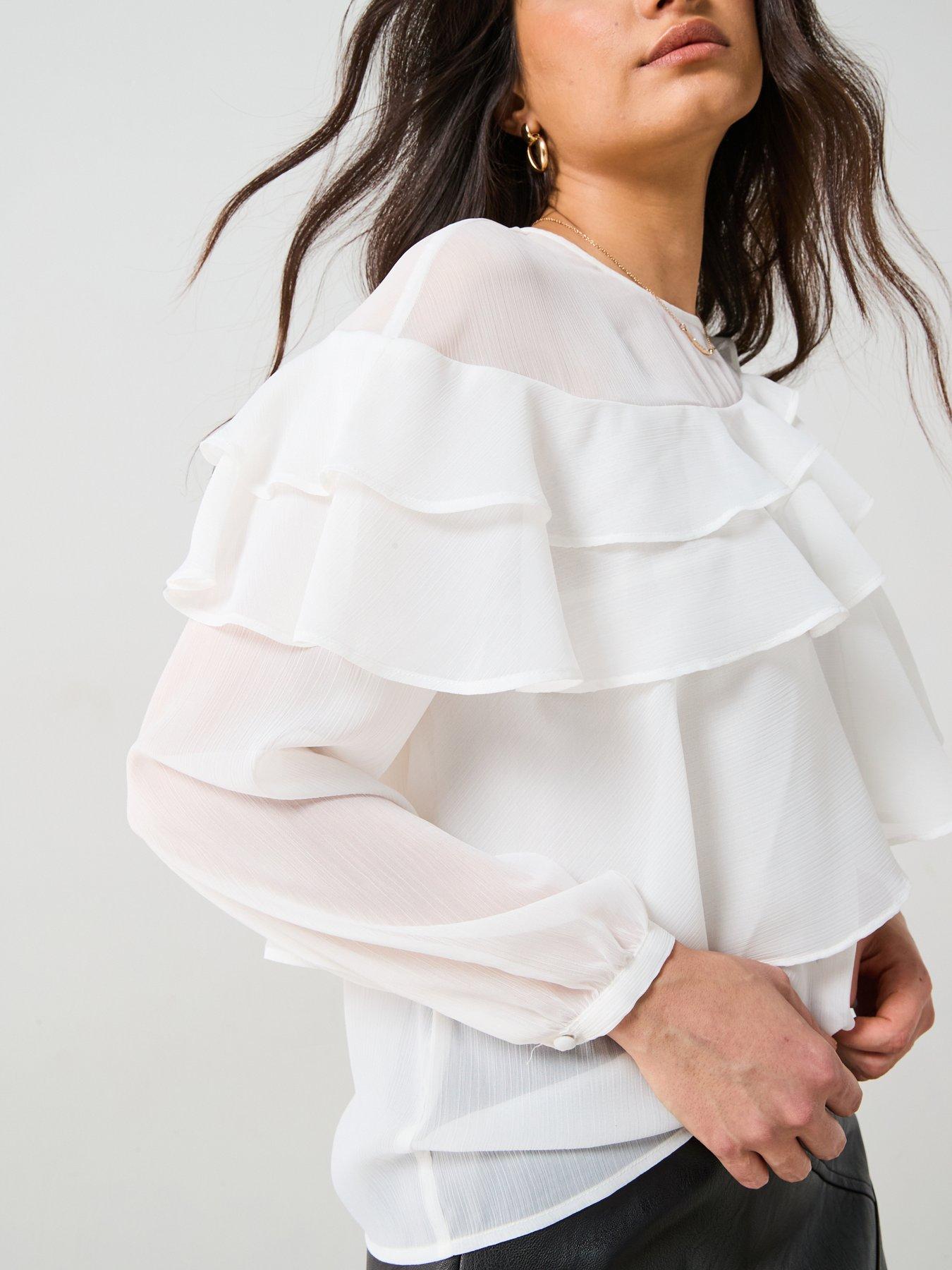 V by Very Ruffle Shell Blouse - White | Littlewoods