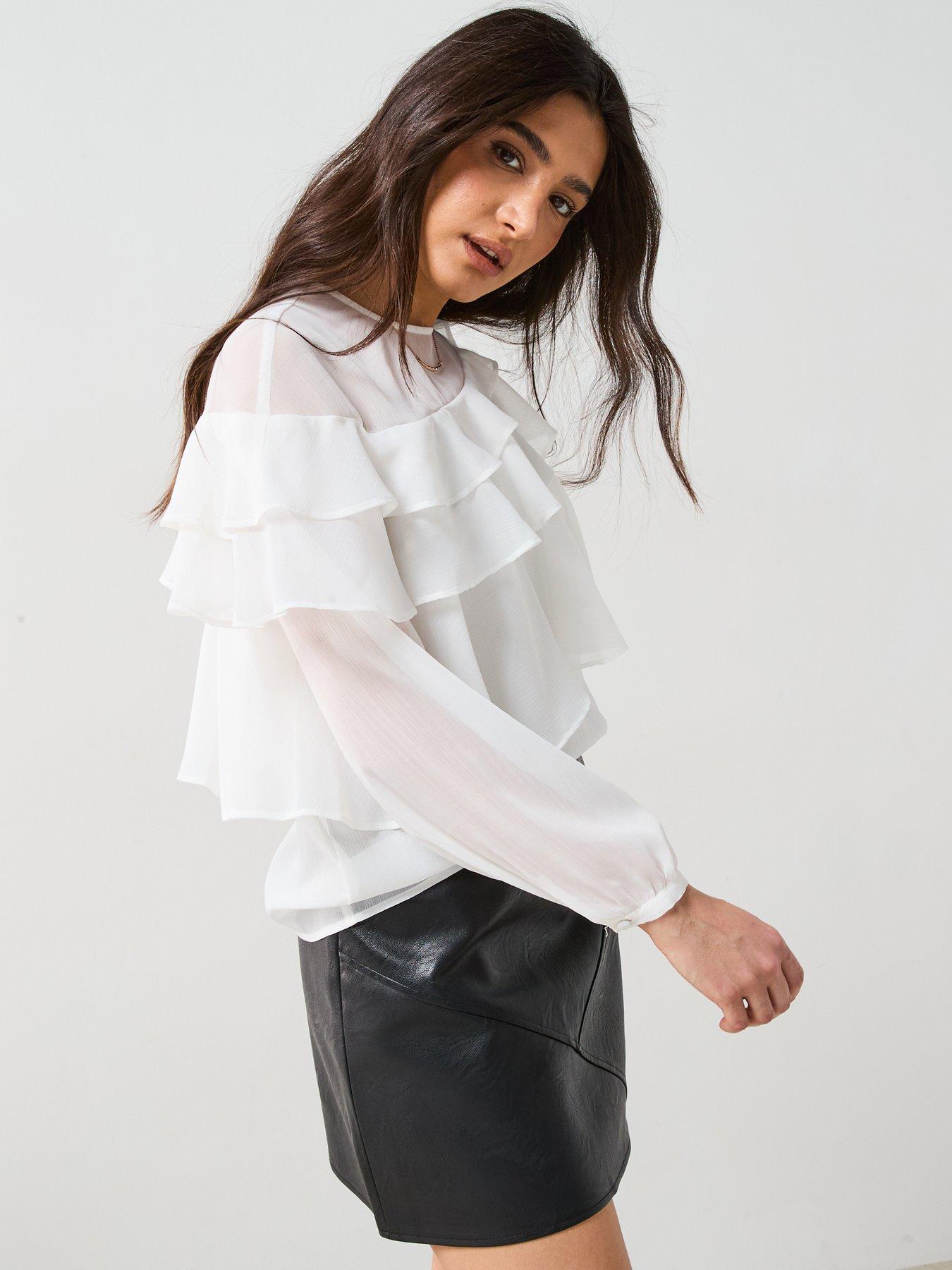 V by Very Ruffle Shell Blouse - White | Littlewoods