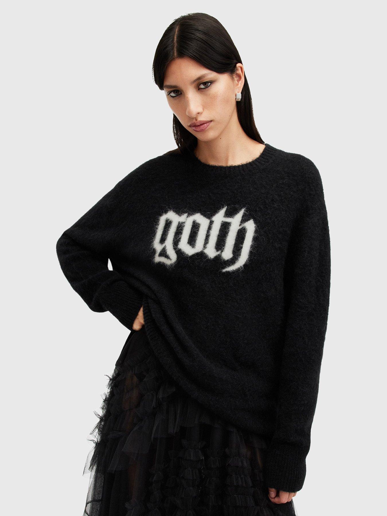 AllSaints Goth Motif Crew Neck Jumper - Black | littlewoods.com