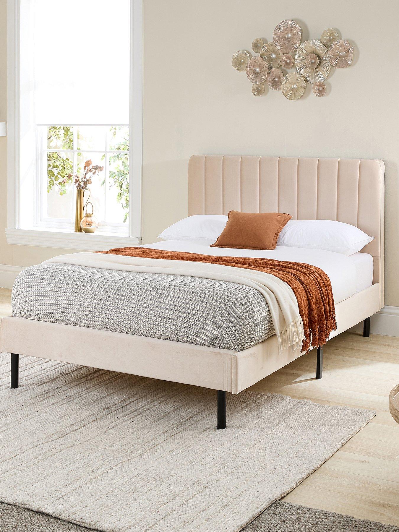 Aspire Rosella Soft Velvet Bed Frame - Cream | littlewoods.com