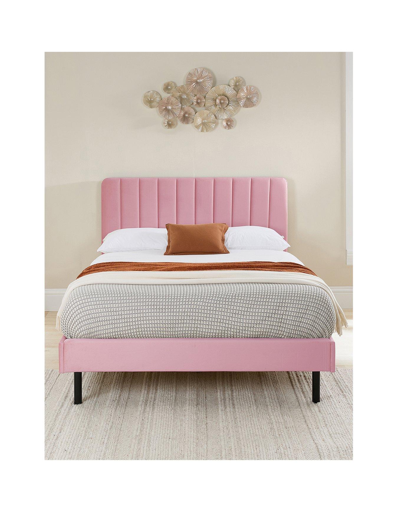 Aspire Rosella Soft Velvet Bed Frame - Pink | Littlewoods