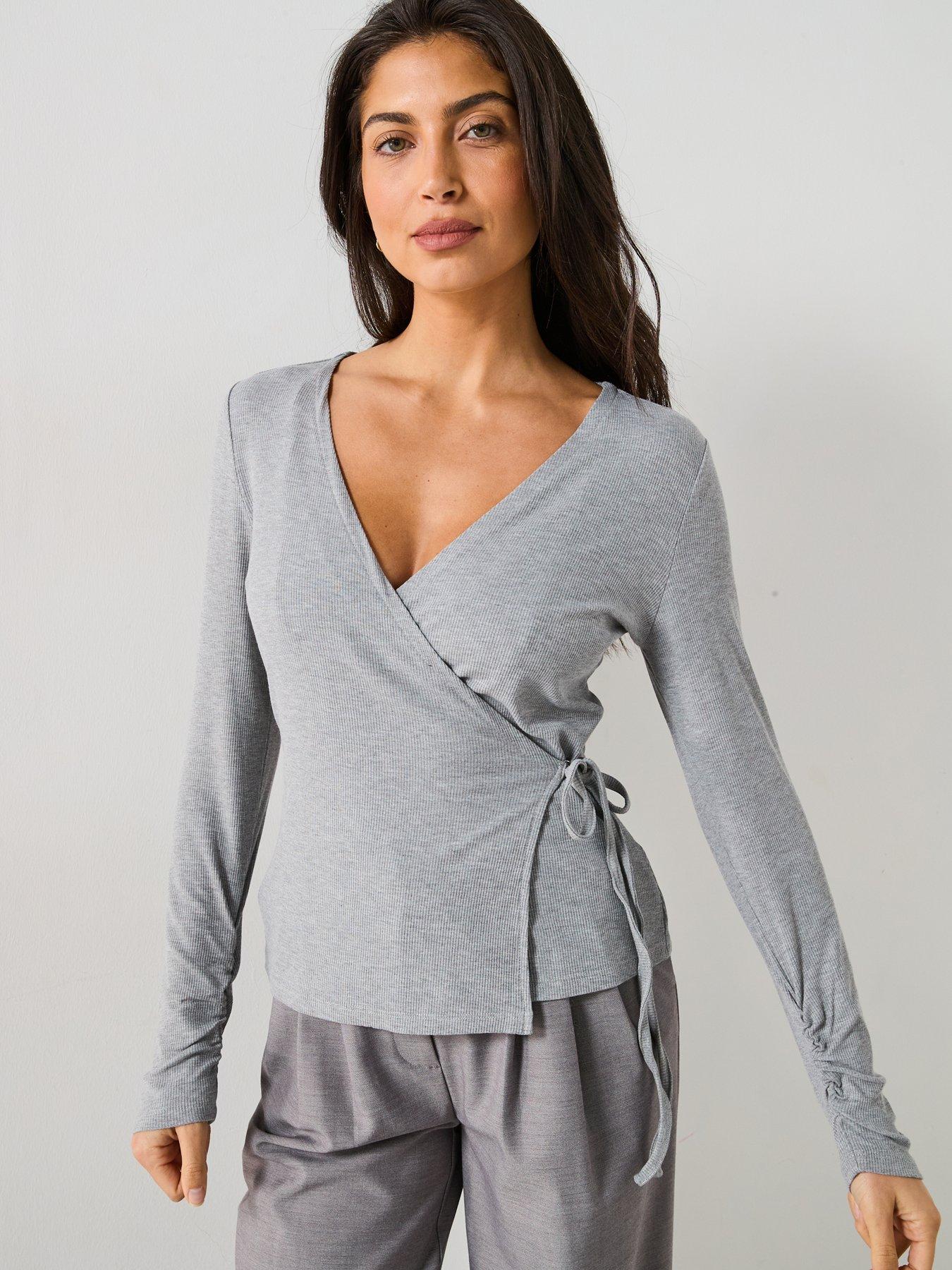 V by Very Wrap Ballet Top - Grey | Littlewoods
