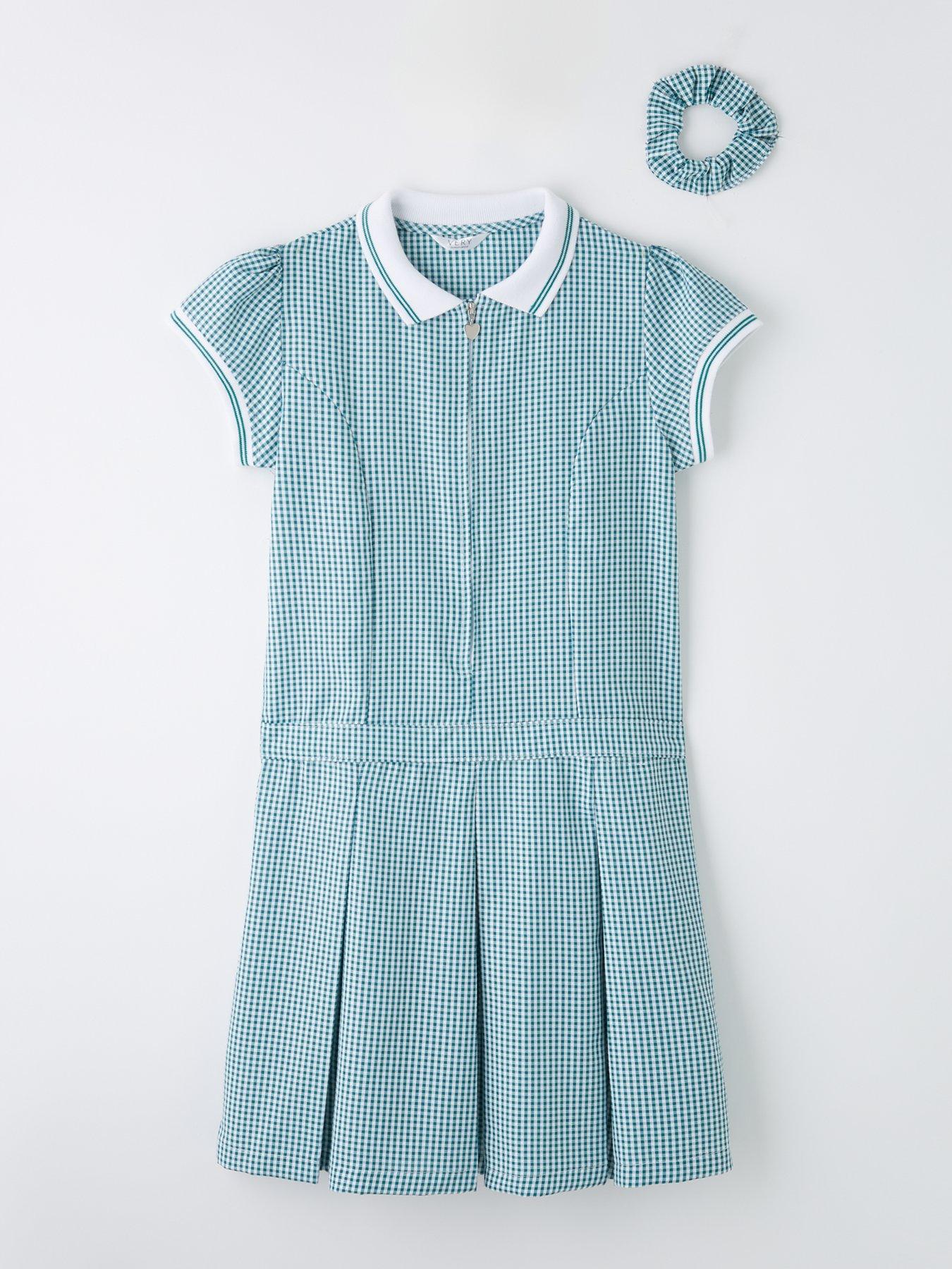 V by Very Girls Rib Collar Summer Gingham School Dress - Green ...