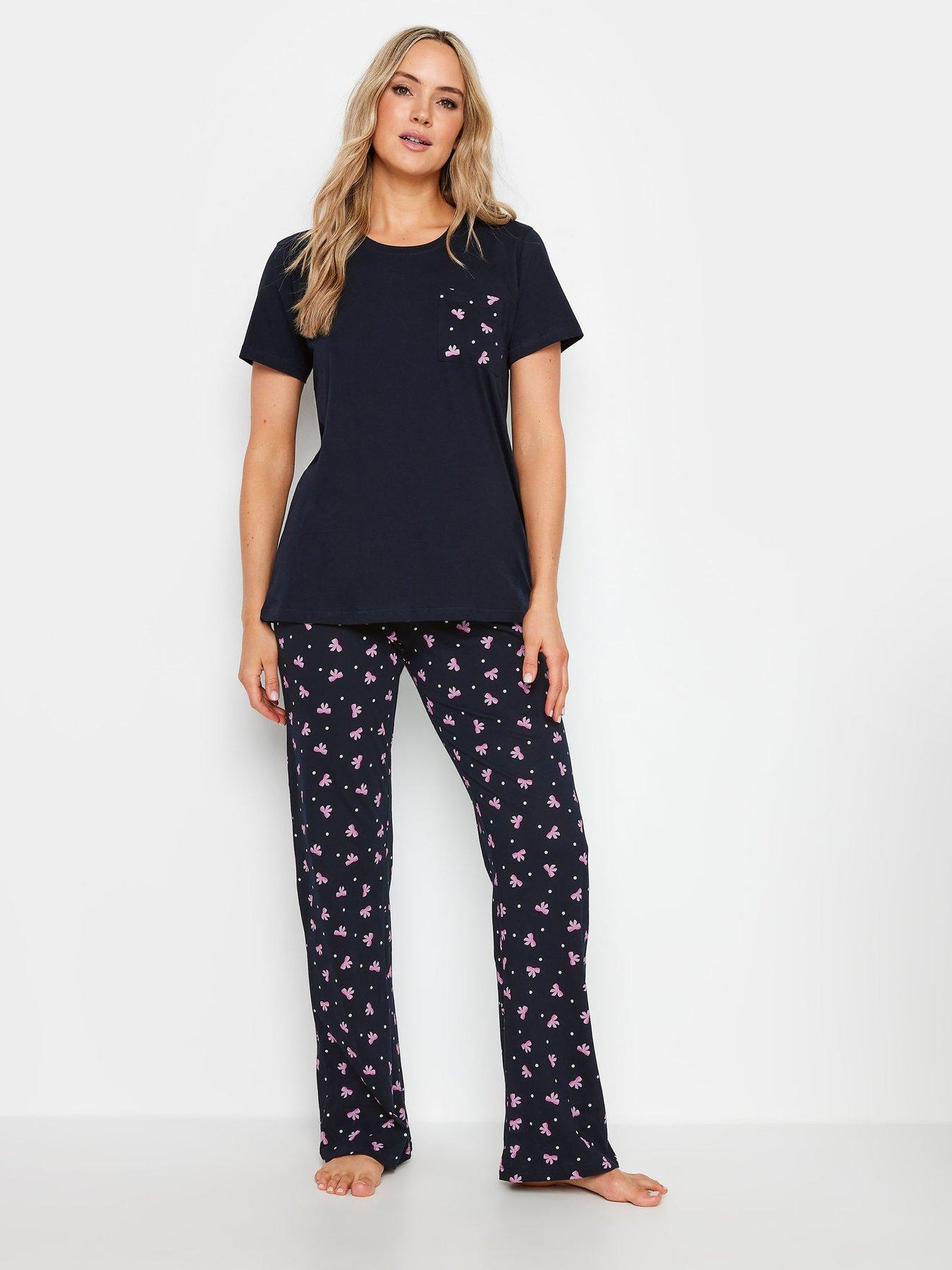 Long Tall Sally Tall Bows And Spots Wide Leg PJ Set - Blue ...