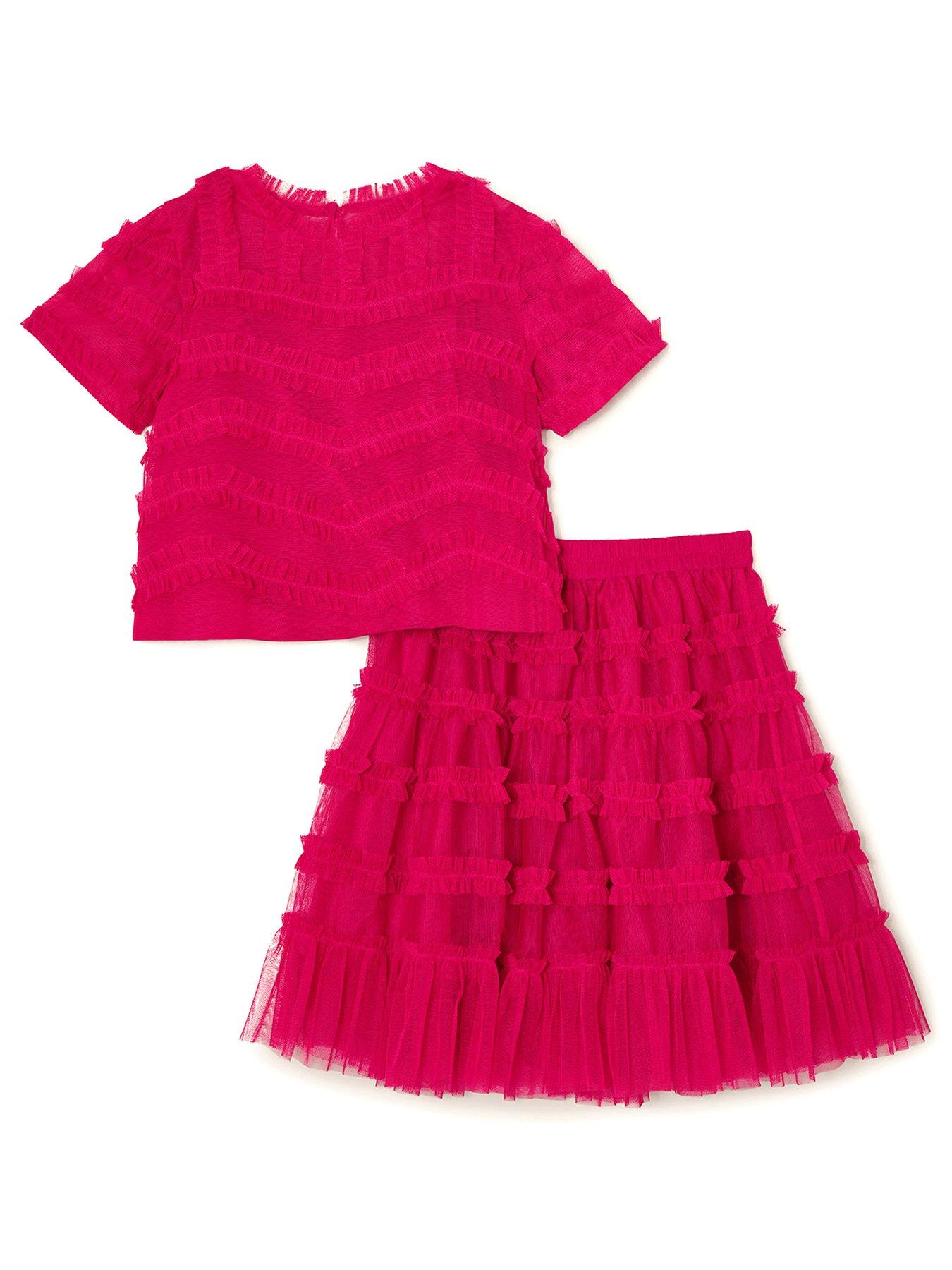 Monsoon Girls Natalie Ruffle Skirt Set - Magenta | littlewoods.com