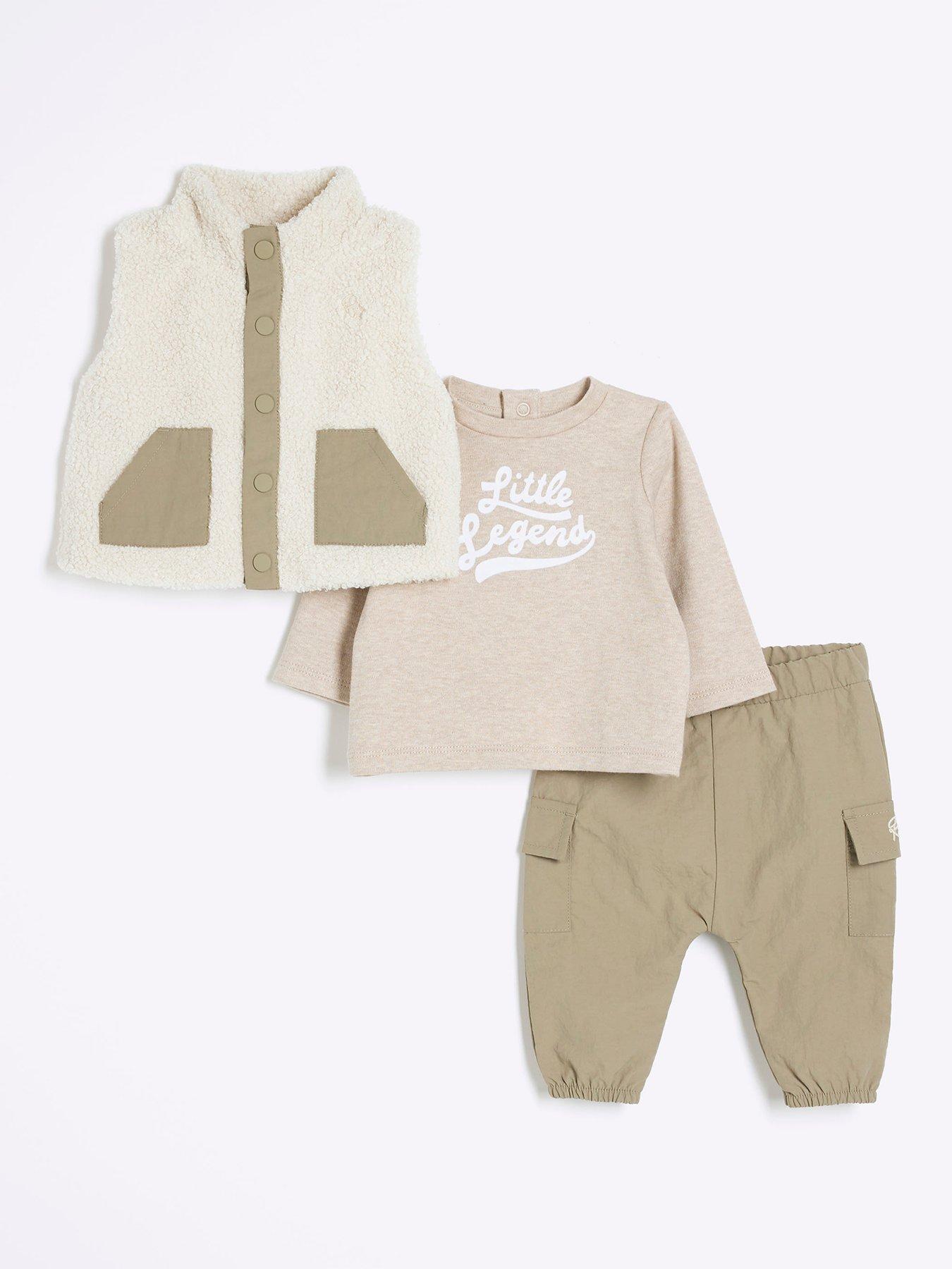 River Island Baby Baby Boy Borg Gilet Set - Beige | littlewoods.com