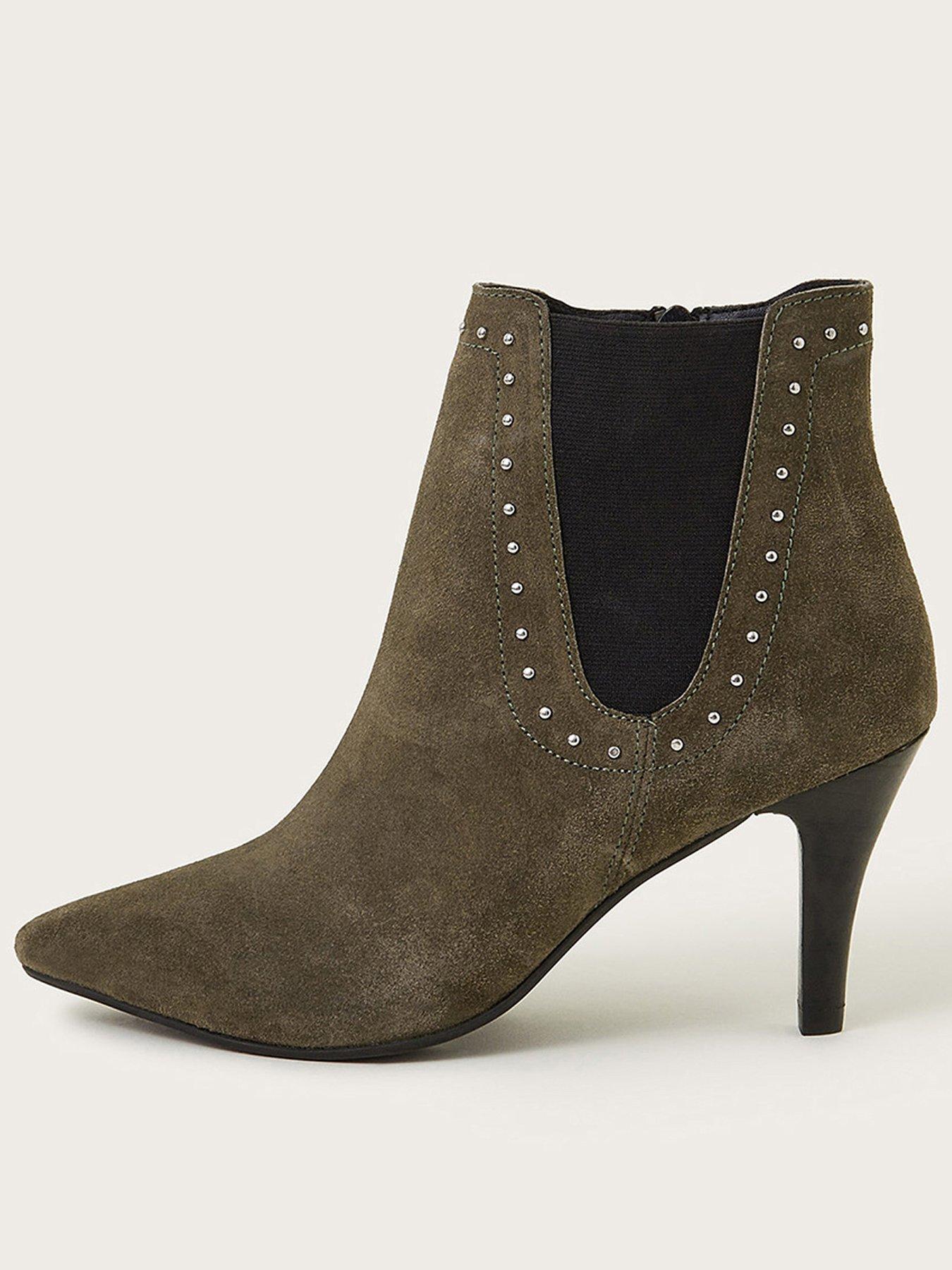 Monsoon Oriana Suede Stud Boot - Olive | littlewoods.com