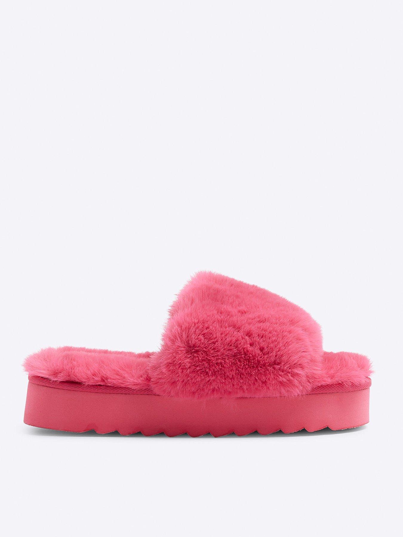 River Island Open Toe Platform Slipper - Bright Pink | littlewoods.com