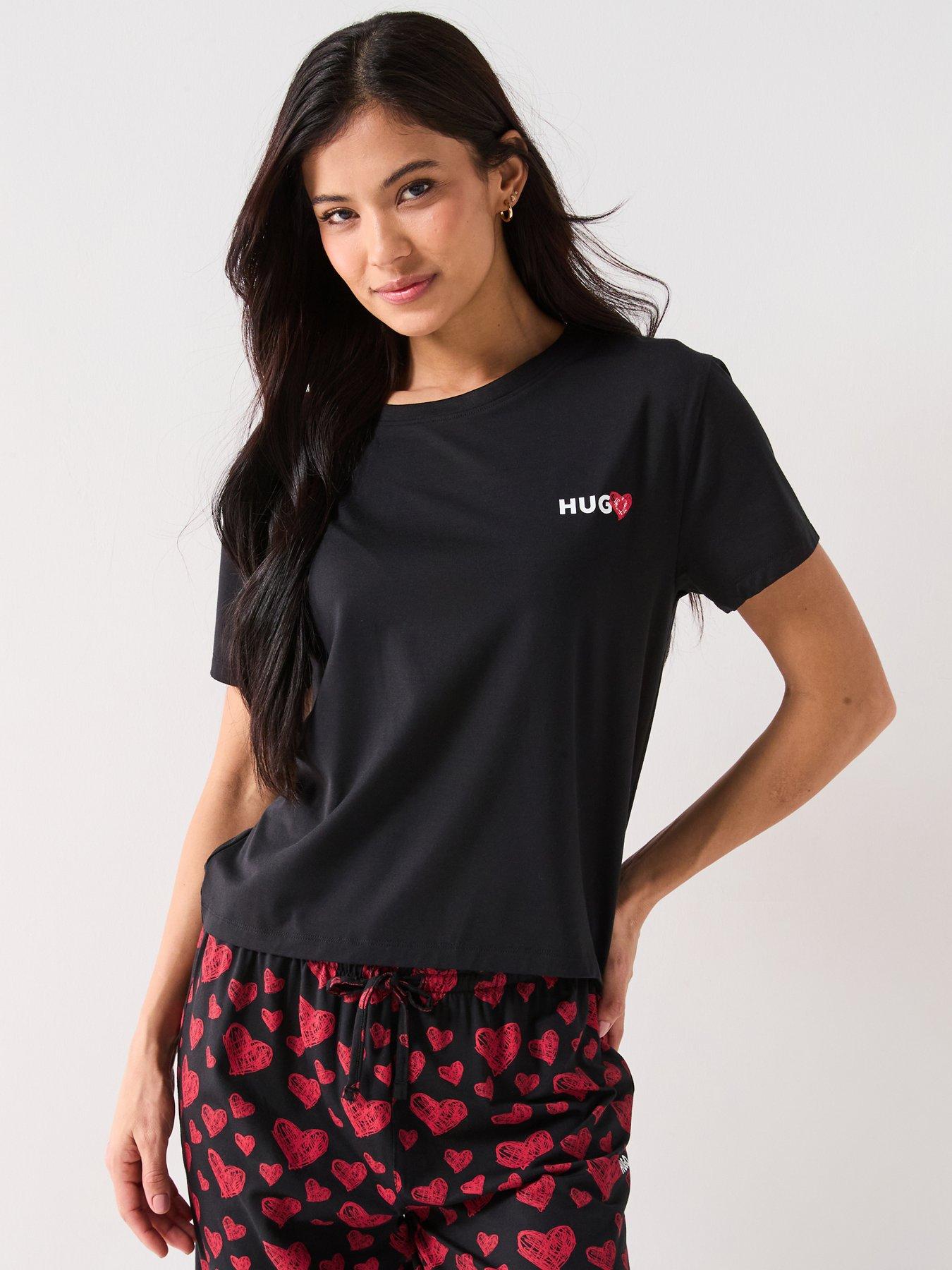 HUGO Heart Logo Nikka Pyjama T-Shirt - Black | Littlewoods