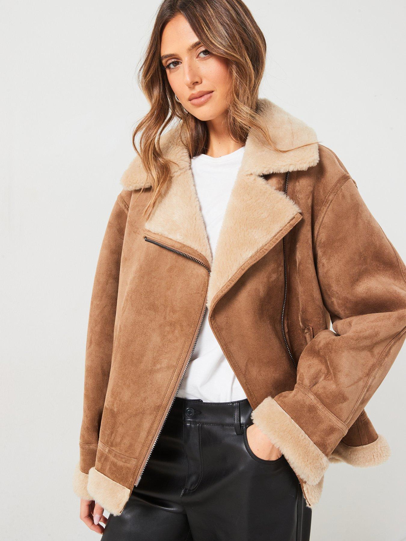 Mango Tan Jacket With Shearling-Effect Lining - Brown | littlewoods.com