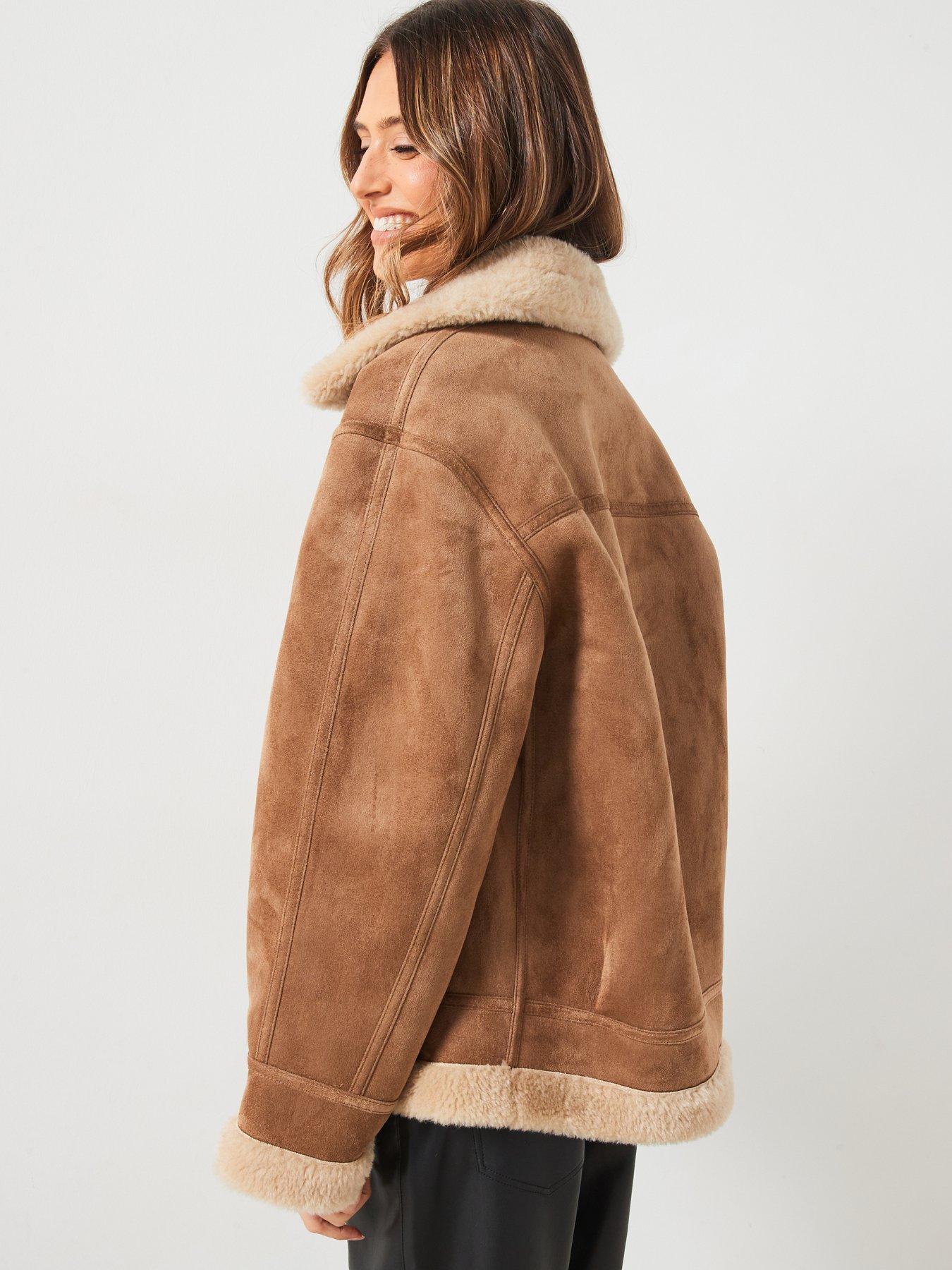 Mango Tan Jacket With Shearling-Effect Lining - Brown | littlewoods.com