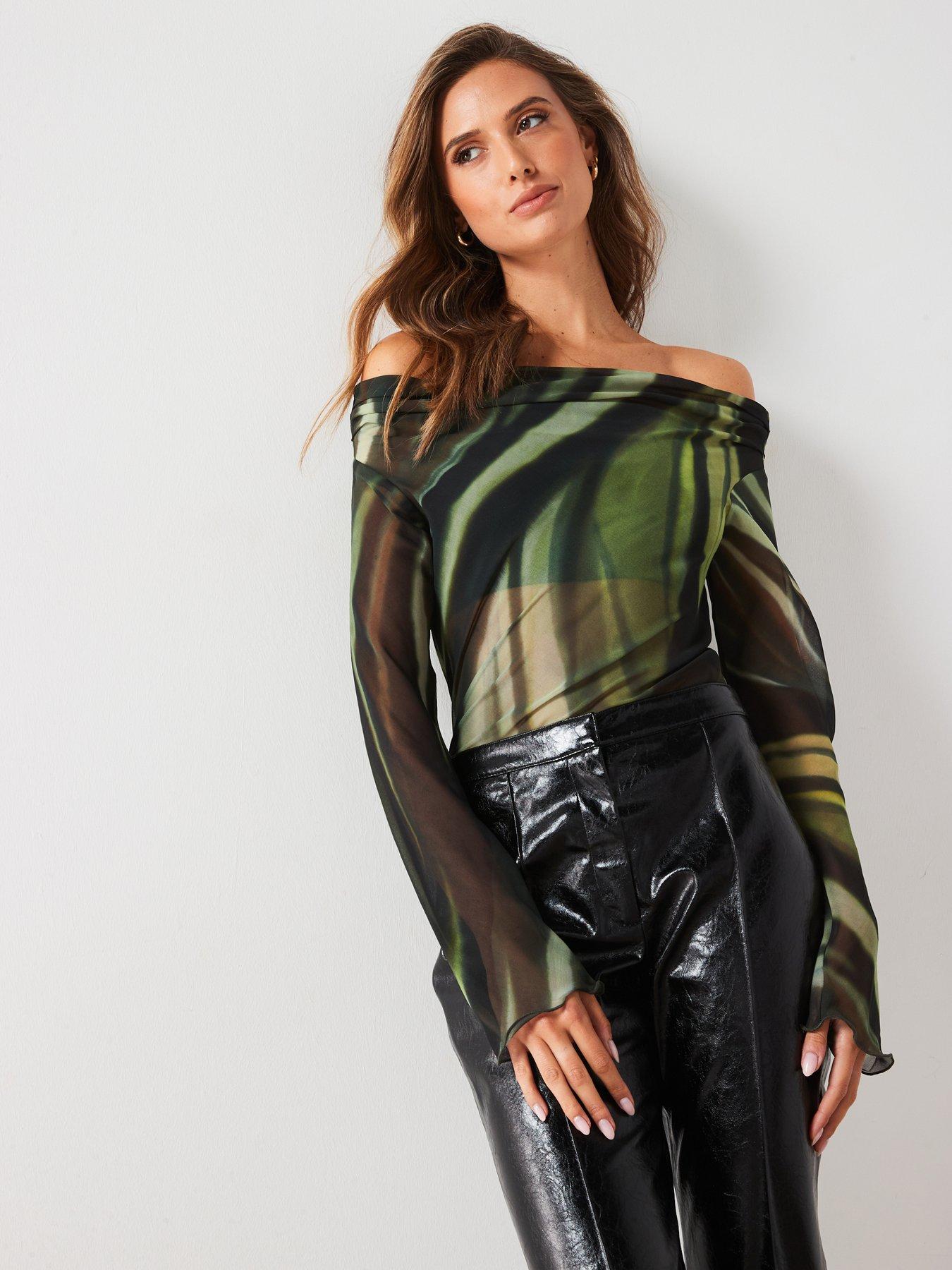 Mango Mesh Off The Shoulder Blouse - Black | littlewoods.com