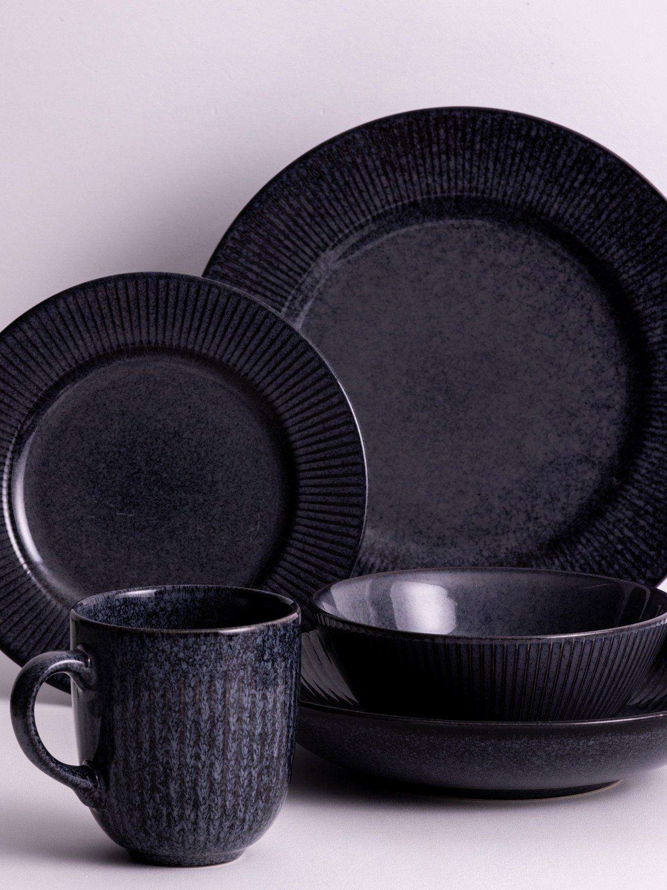 Mason Cash Reactive Linear 12-Piece Dinner Set in Black | Littlewoods