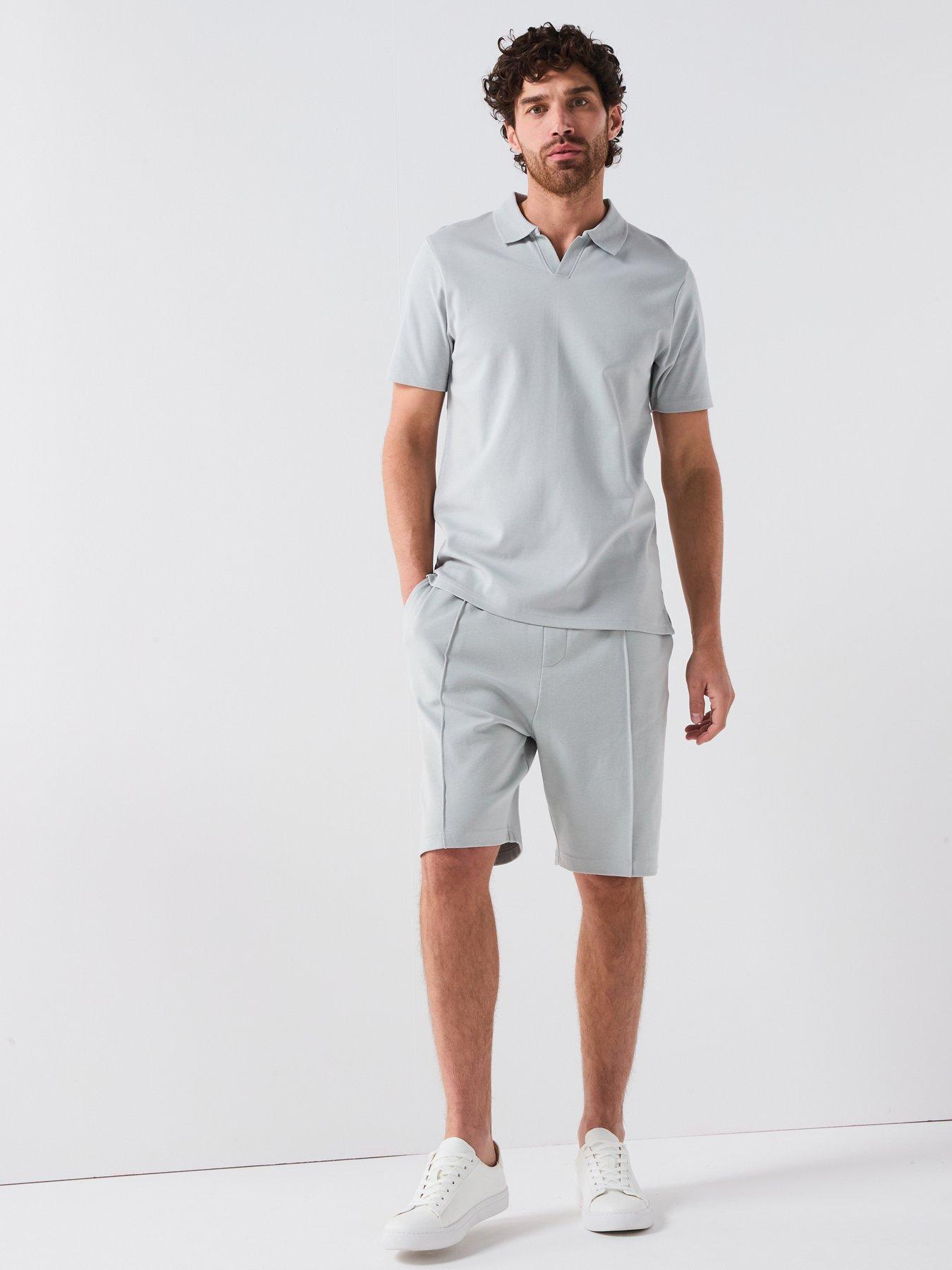 Very Man Interlock Notch Polo - Light Grey | Littlewoods