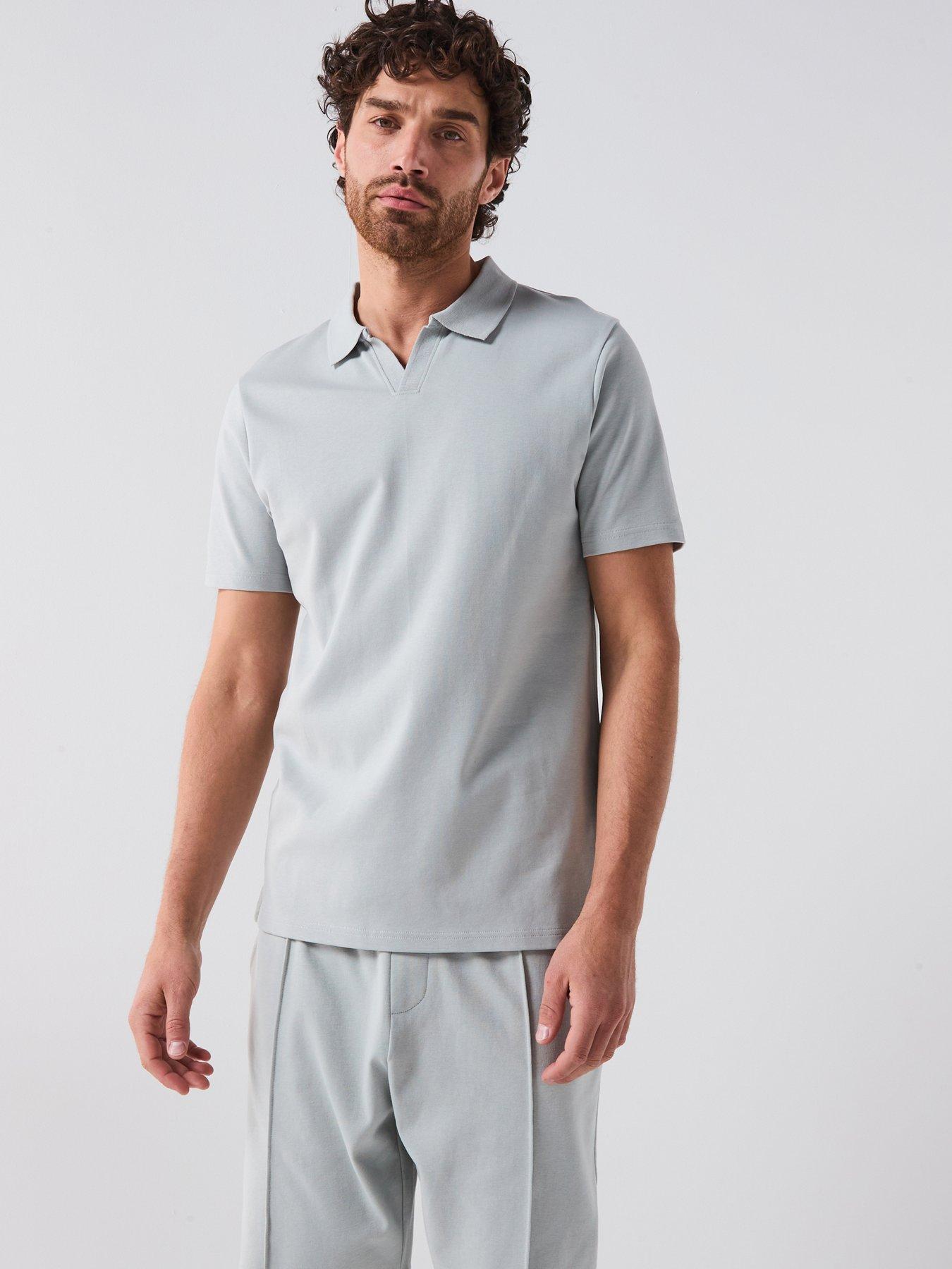 Very Man Interlock Notch Polo - Light Grey | Littlewoods