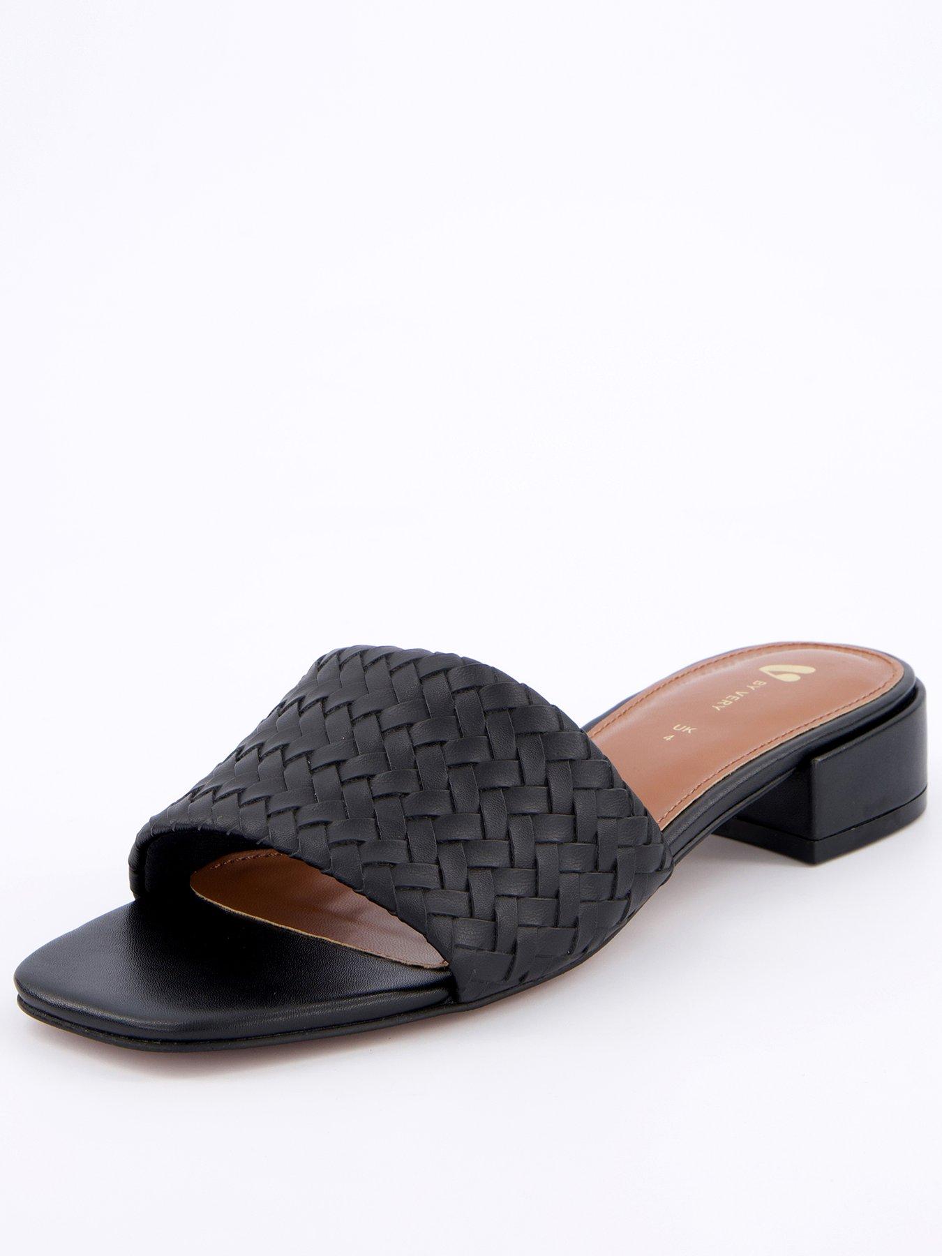 V by Very Weave Low Heel Sliders - Black | Littlewoods