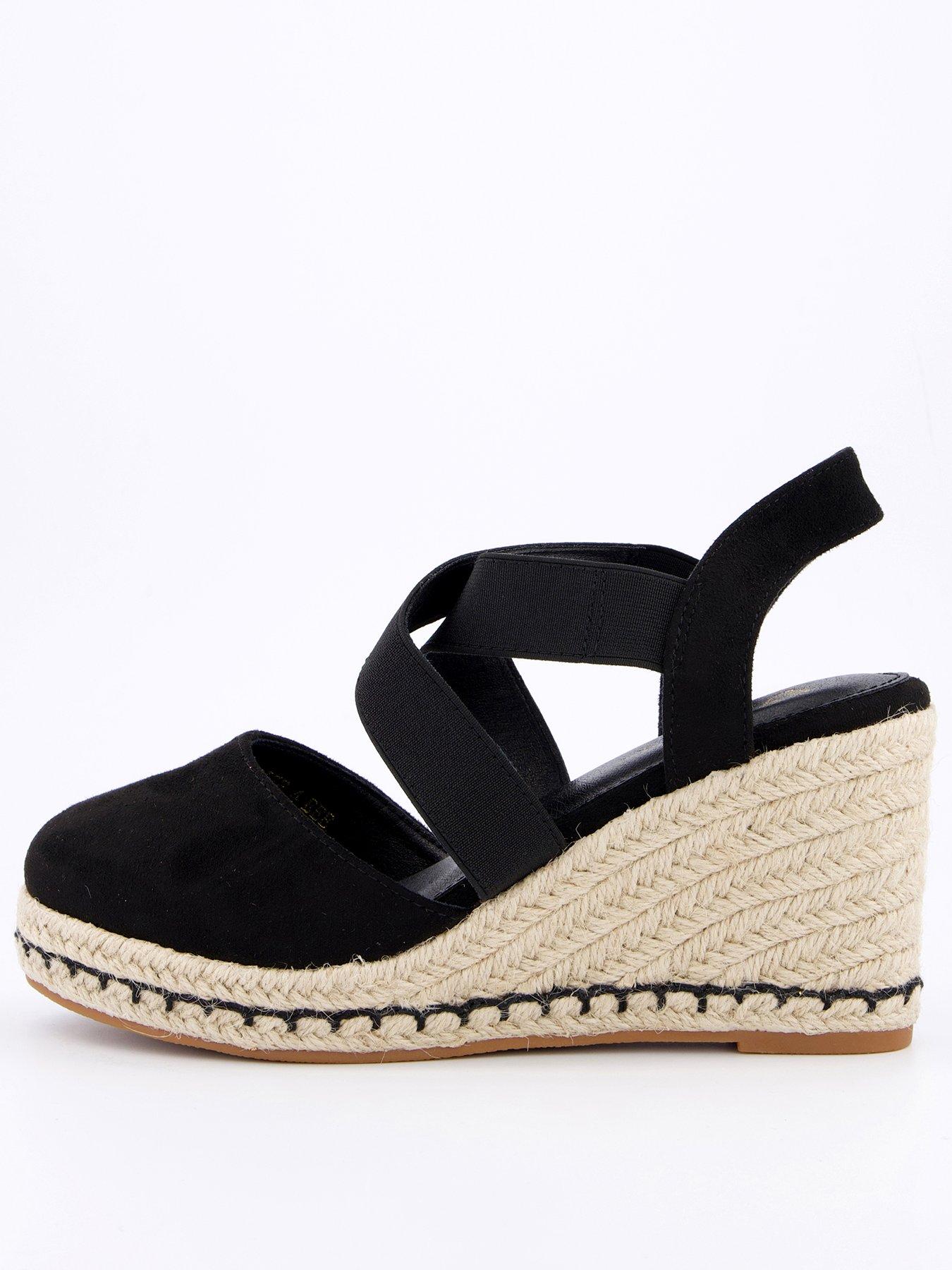 V by Very Extra Wide Fit Closed Toe Wedge With Elastic Strap - Black ...