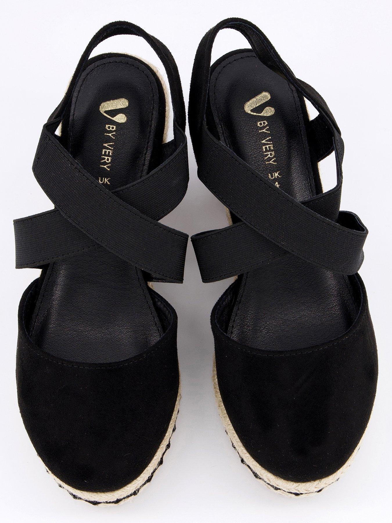 V by Very Extra Wide Fit Closed Toe Wedge With Elastic Strap - Black ...