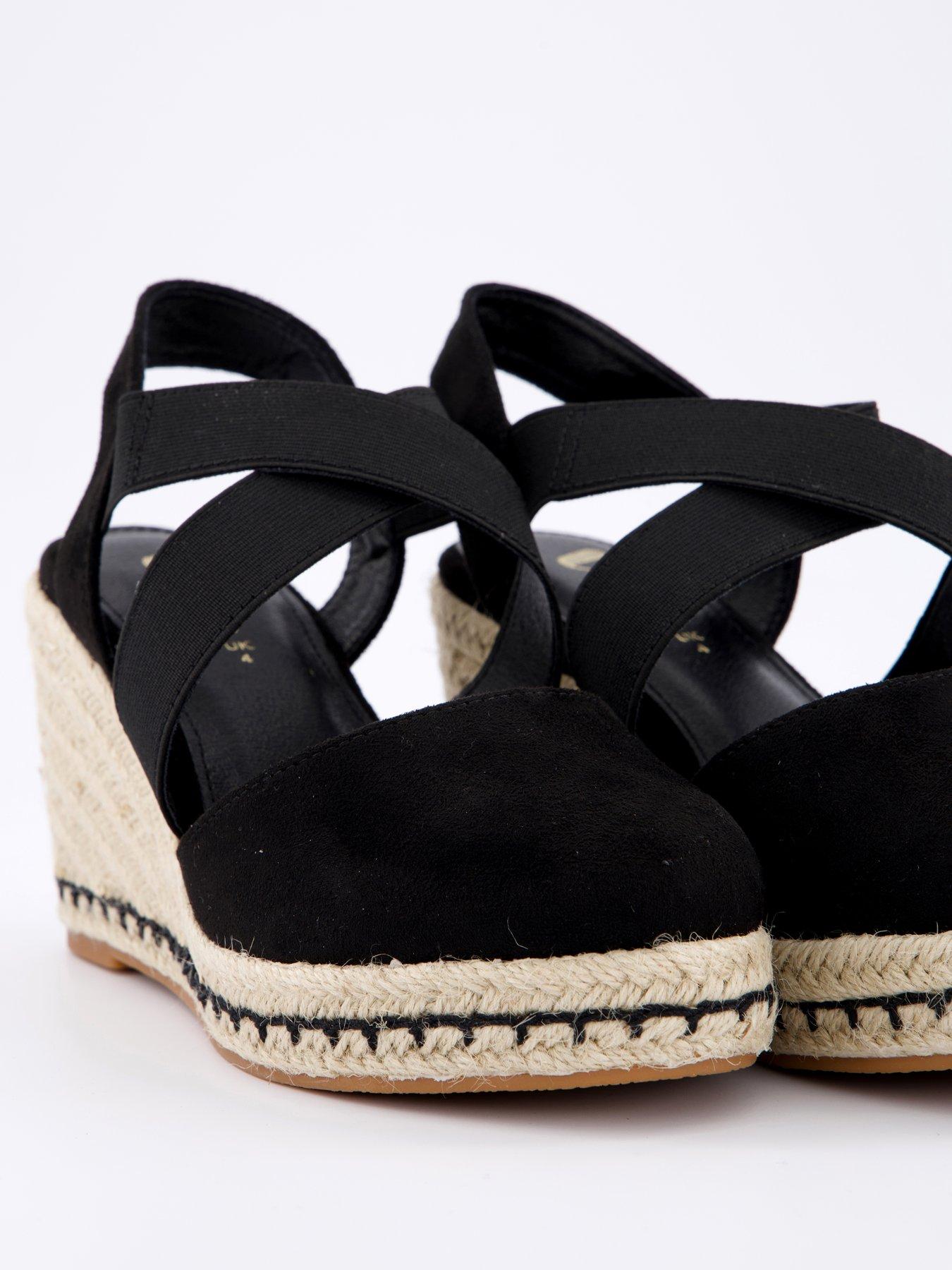 V by Very Extra Wide Fit Closed Toe Wedge With Elastic Strap - Black ...