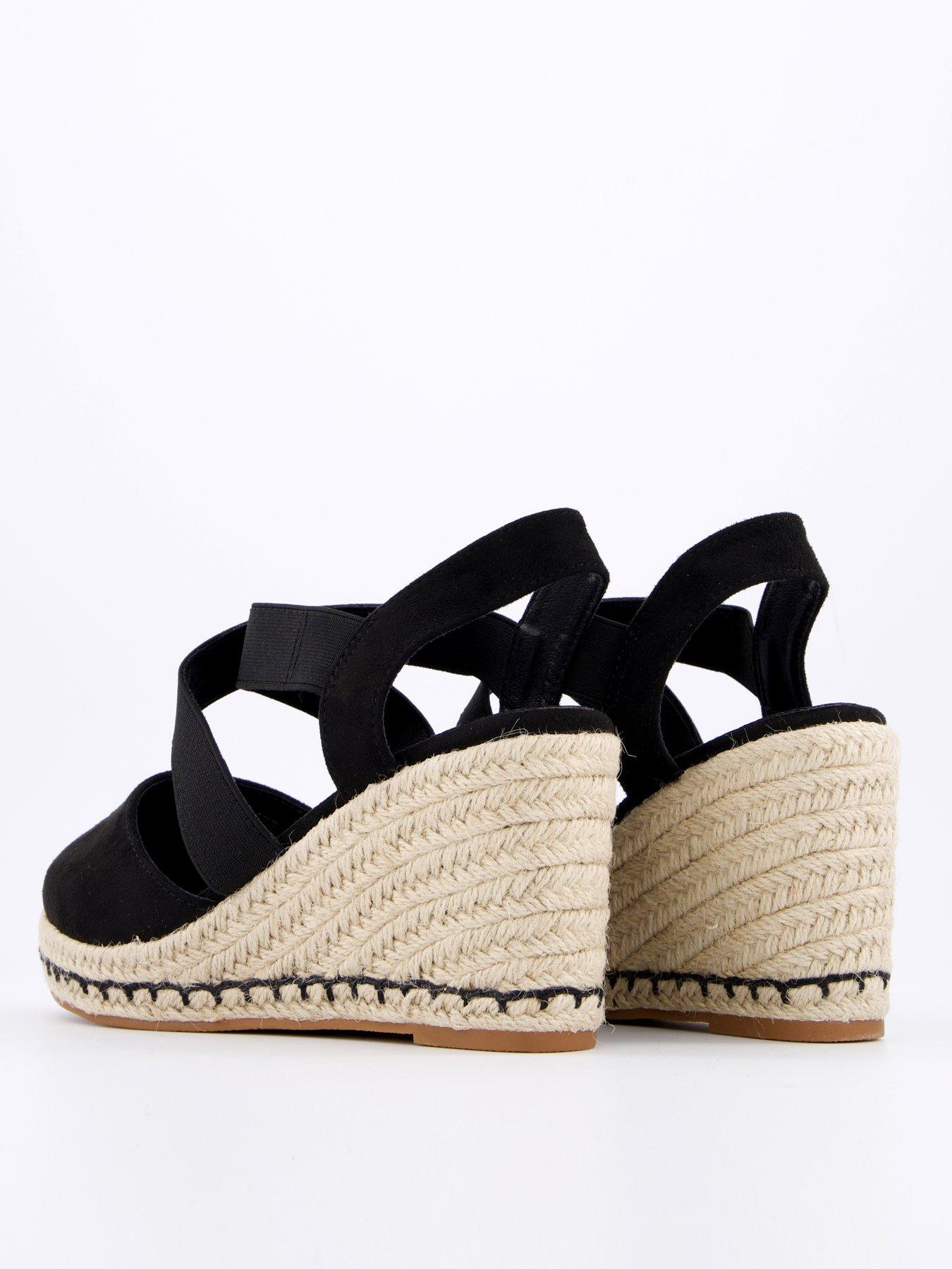 V by Very Extra Wide Fit Closed Toe Wedge With Elastic Strap - Black ...