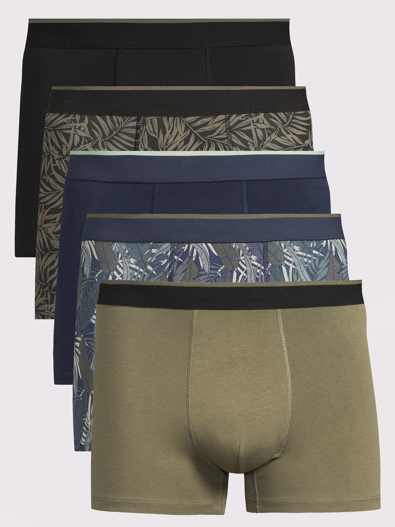 Everyday 5 Pack Printed Trunk - Black/Khaki | Littlewoods