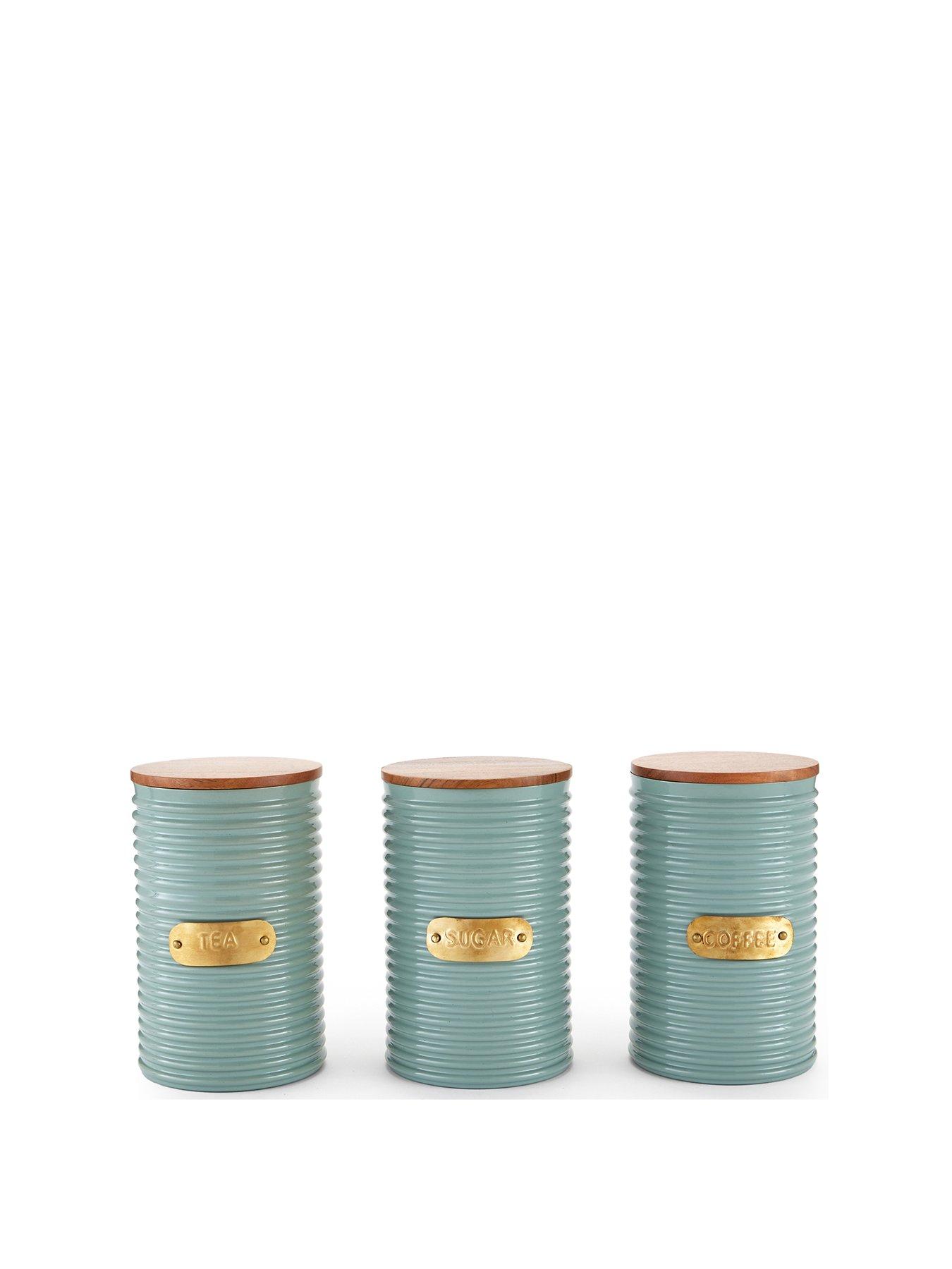 The Very Collection Set Of 3 Ribbed Tea/Coffee/Sugar Green Canister ...