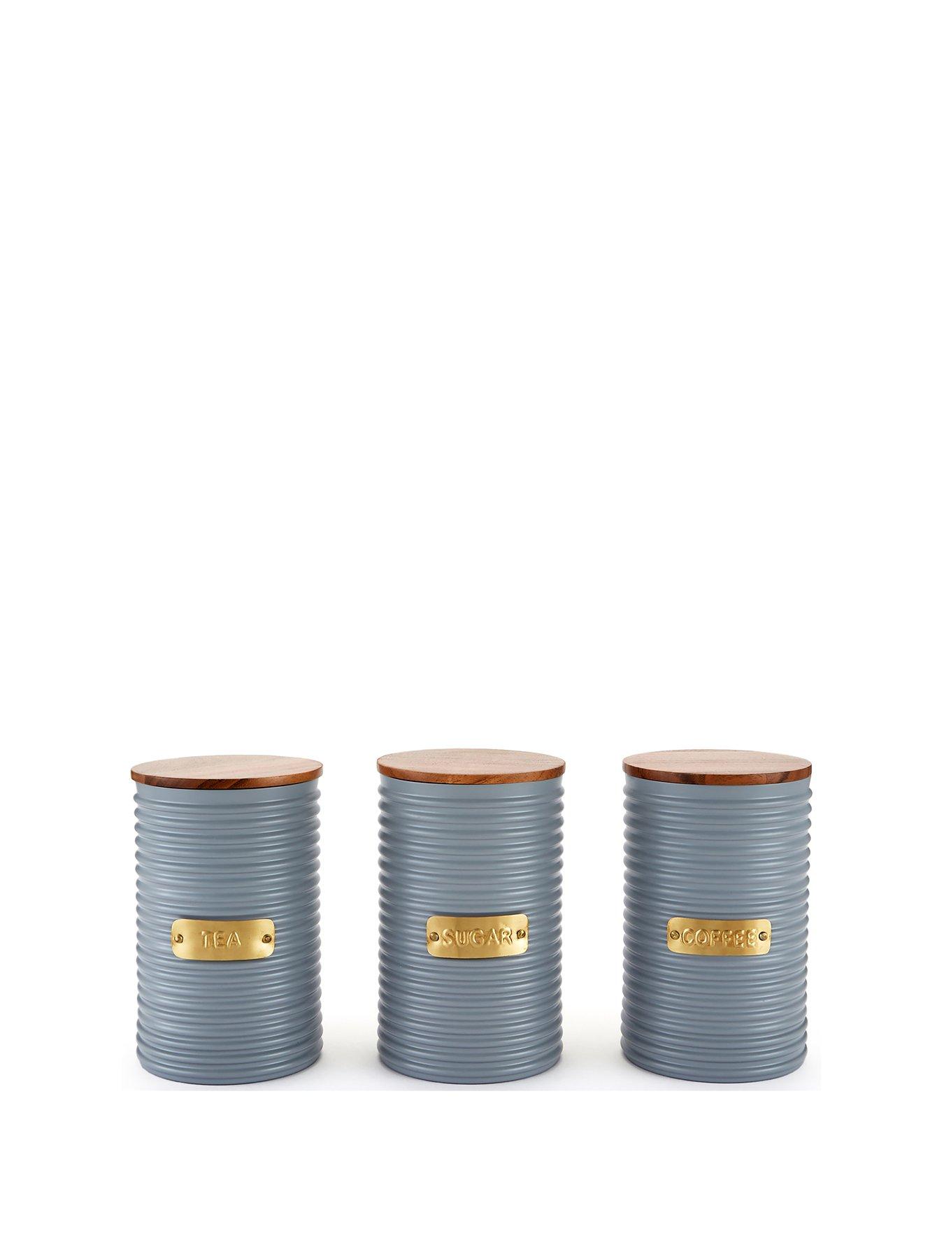 Very Home Set Of 3 Ribbed Tea/Coffee/Sugar Grey Canister - Lime Stone ...