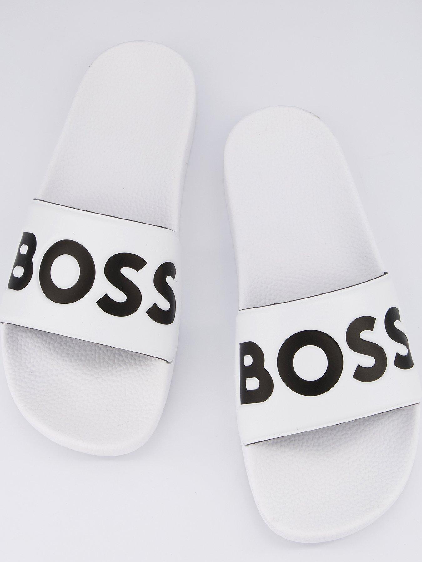 BOSS Aryeh Contrast Logo Sliders - White/Black | Littlewoods