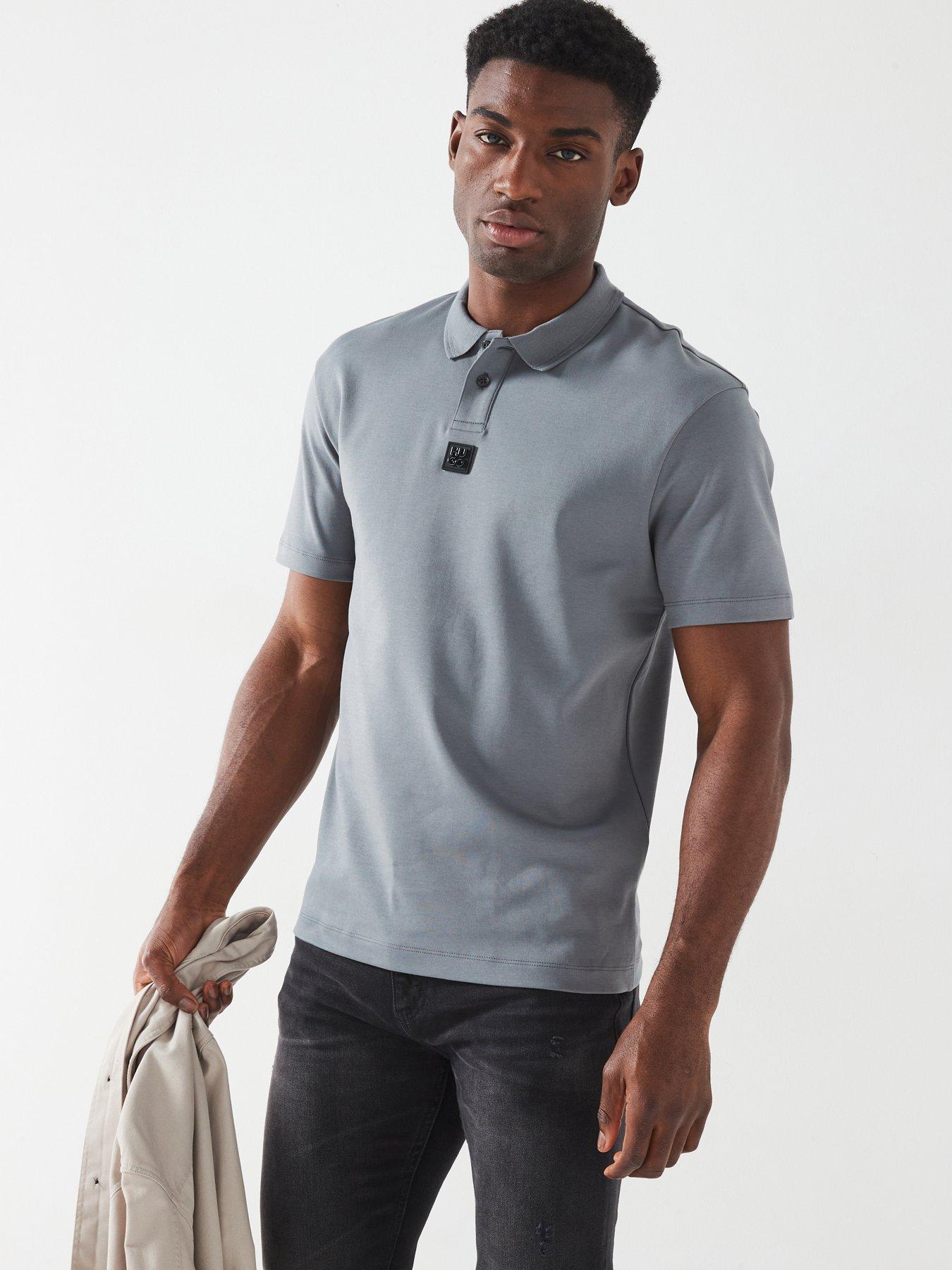 HUGO Deabono_D Regular Fit Centre Stacked Logo Polo Shirt - Grey ...