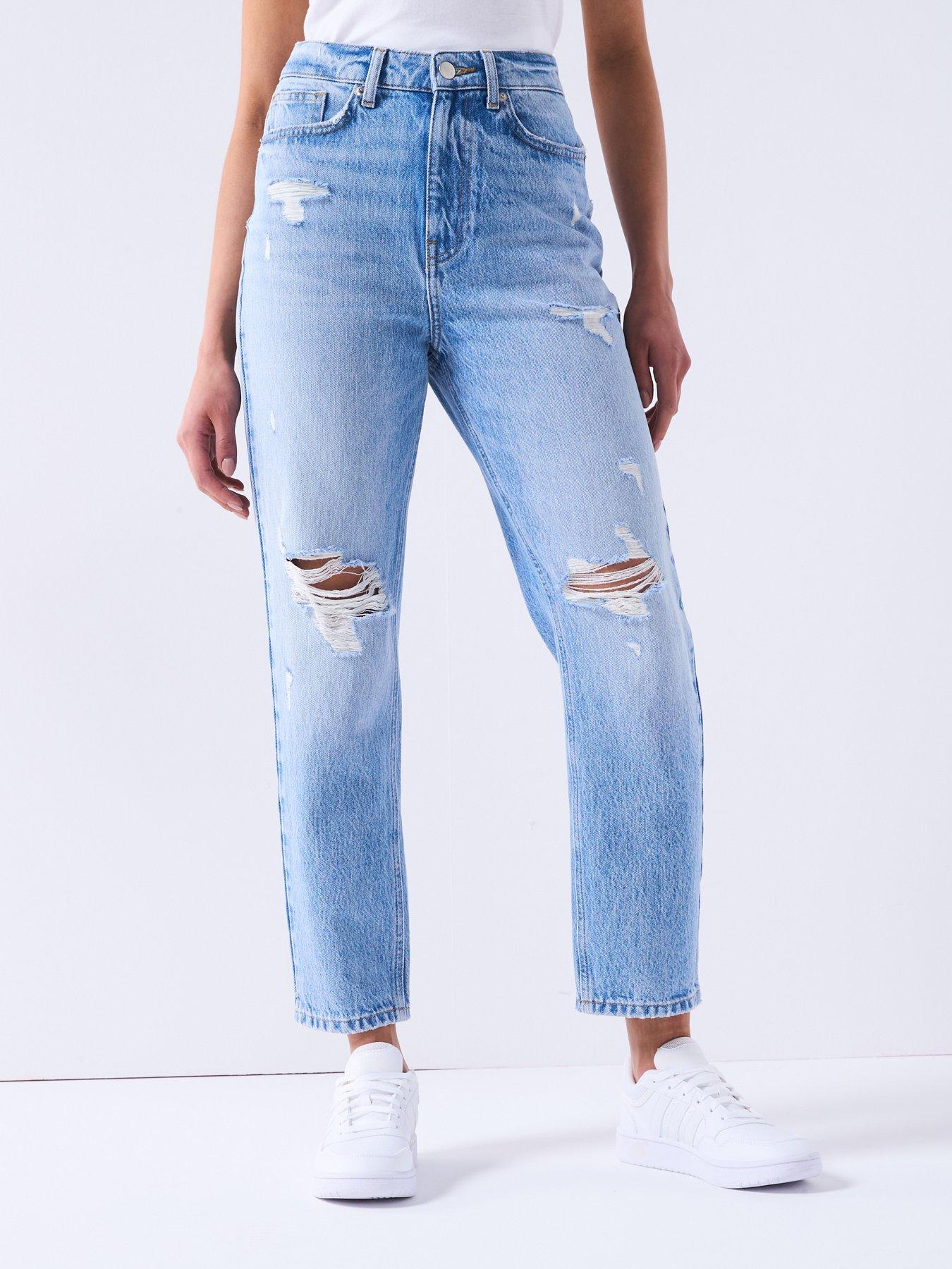 V by Very High Waist Mom Jeans With Rips | littlewoods.com
