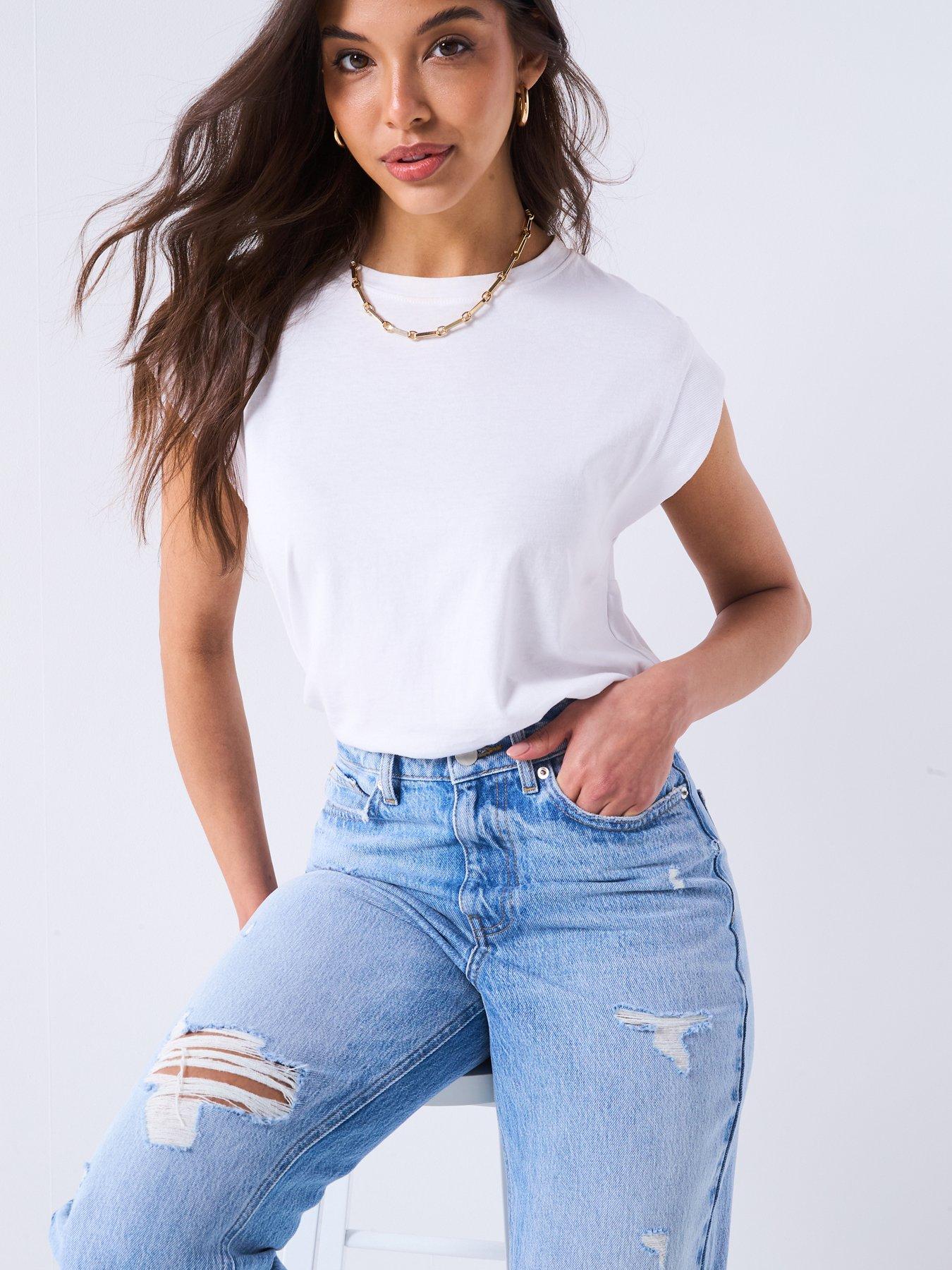 V by Very High Waist Mom Jeans With Rips - Mid Wash | Littlewoods