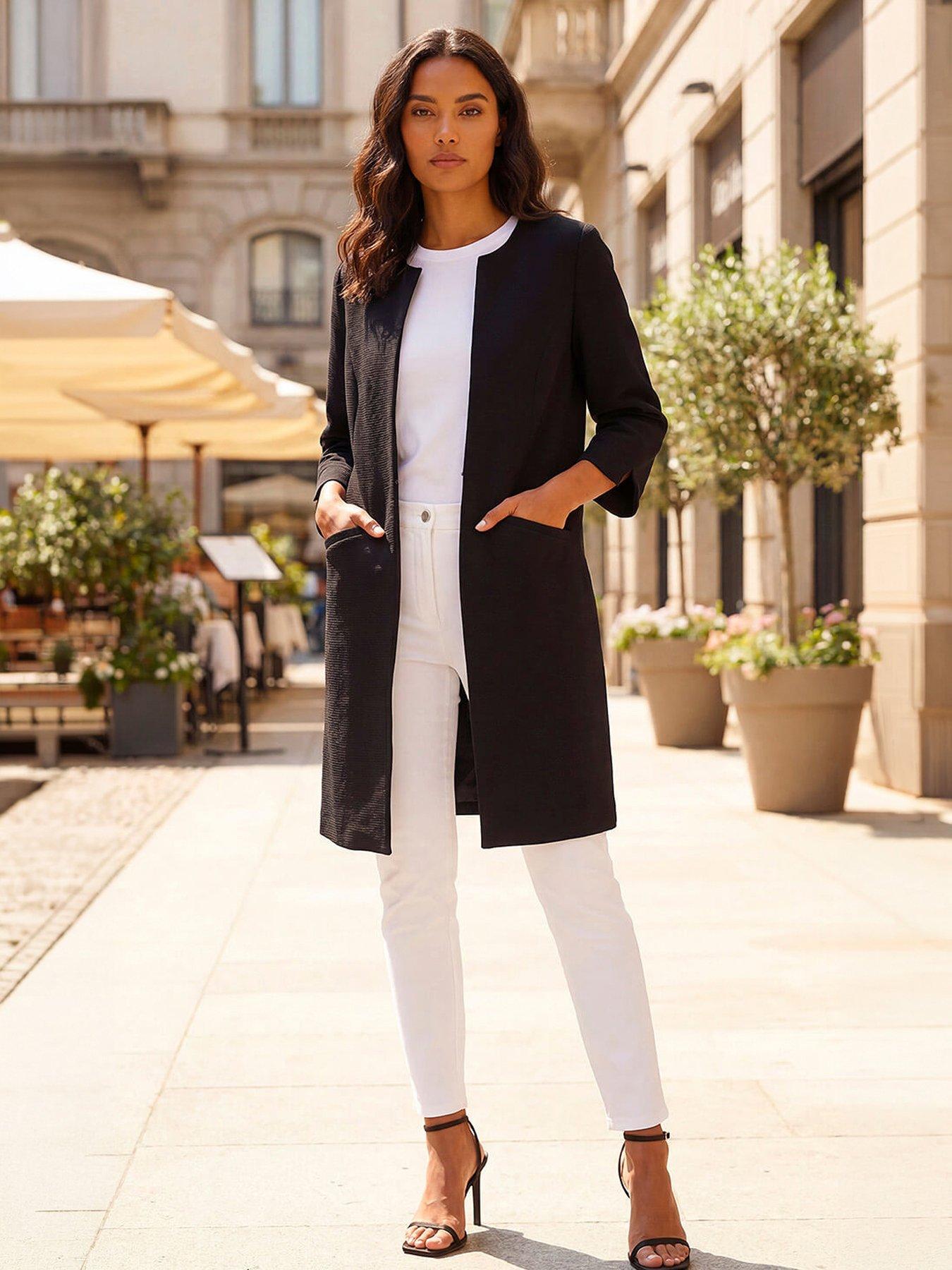Roman Smart Longline Textured Jacket - Black | Littlewoods