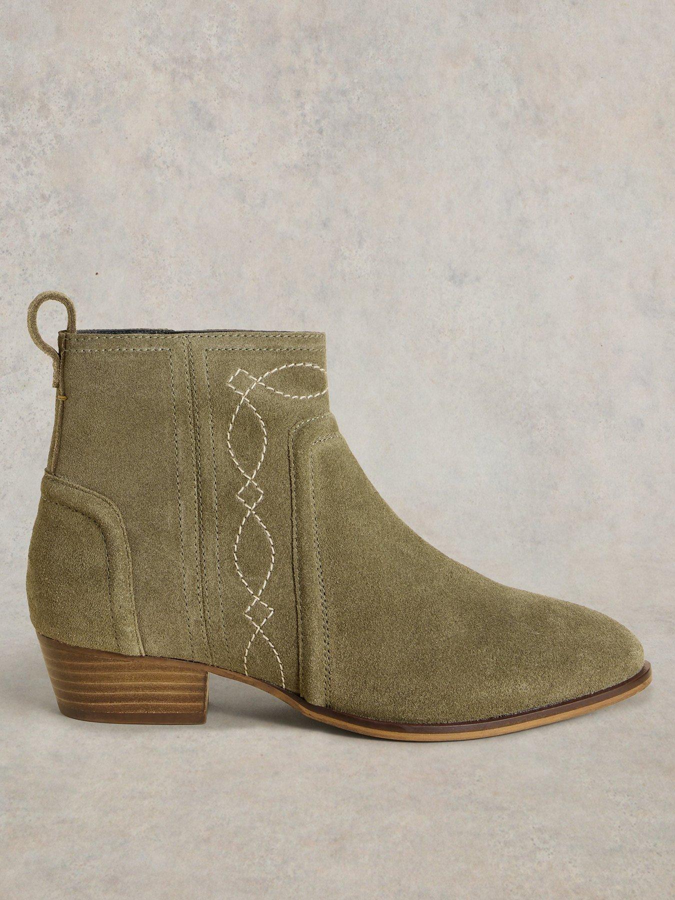 White Stuff Cedar Embroidered Ankle Boot - Green | littlewoods.com