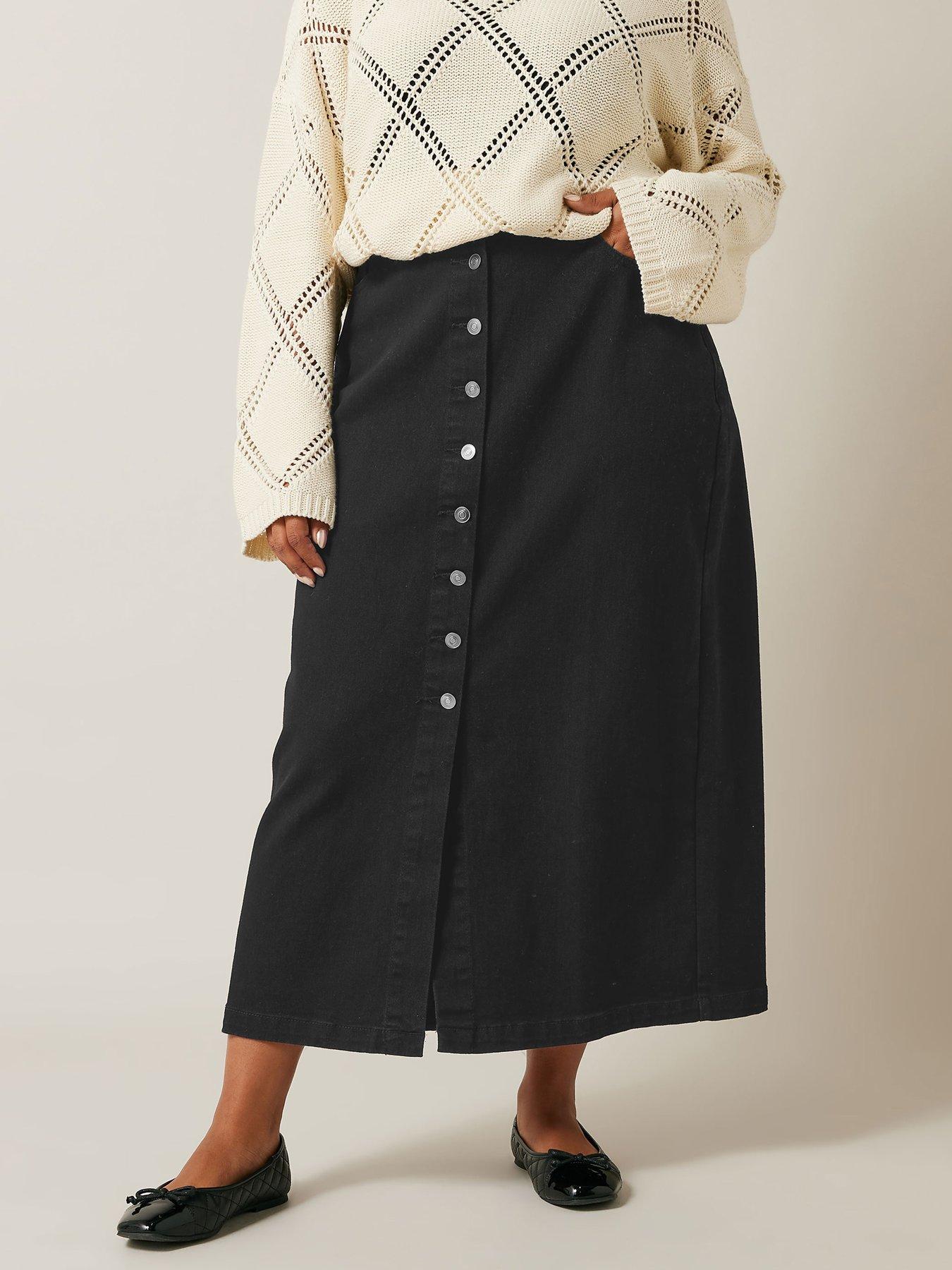 Evans Button Through Skirt - Black | littlewoods.com