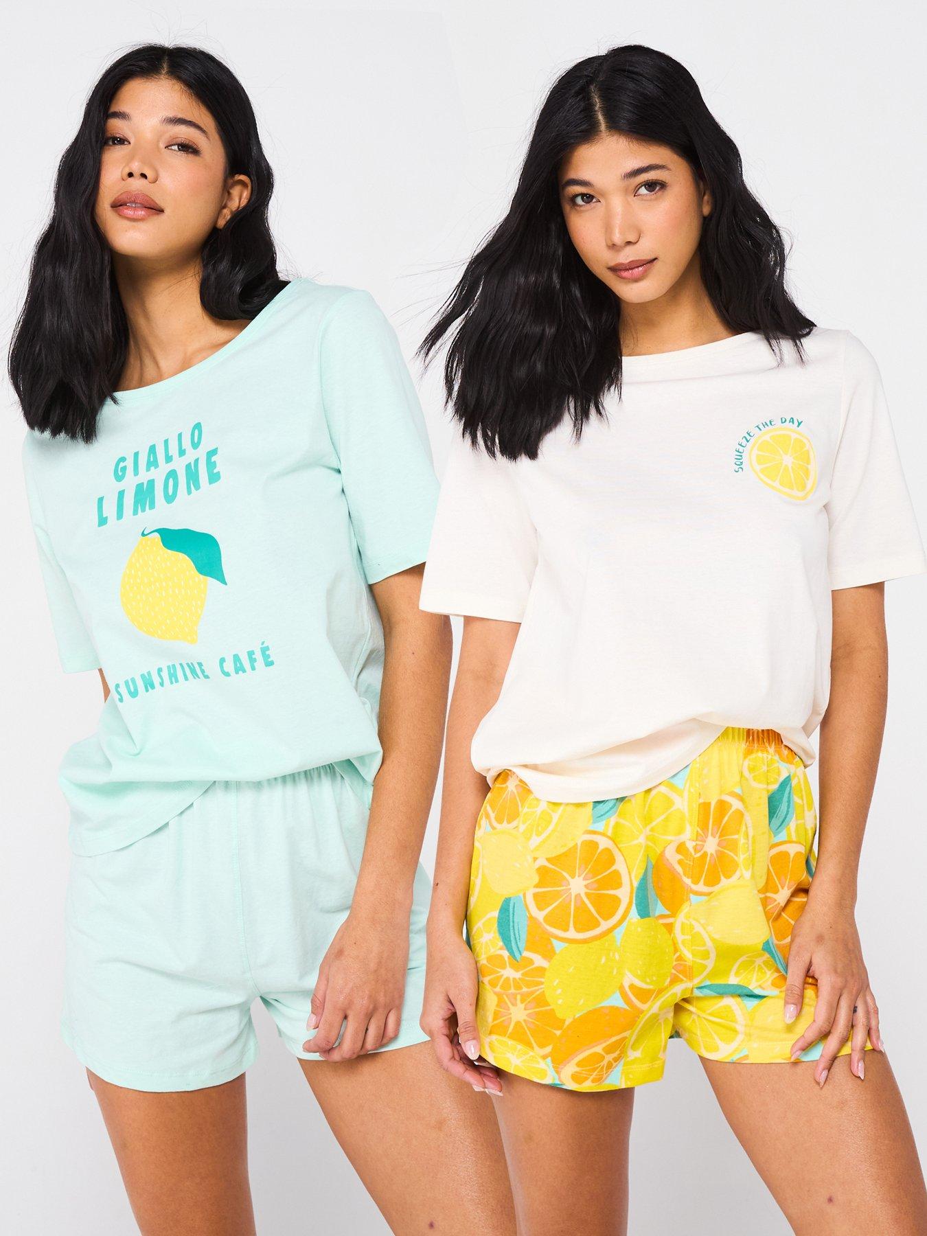 Everyday 2pk Printed Lemon Short Sets | Littlewoods