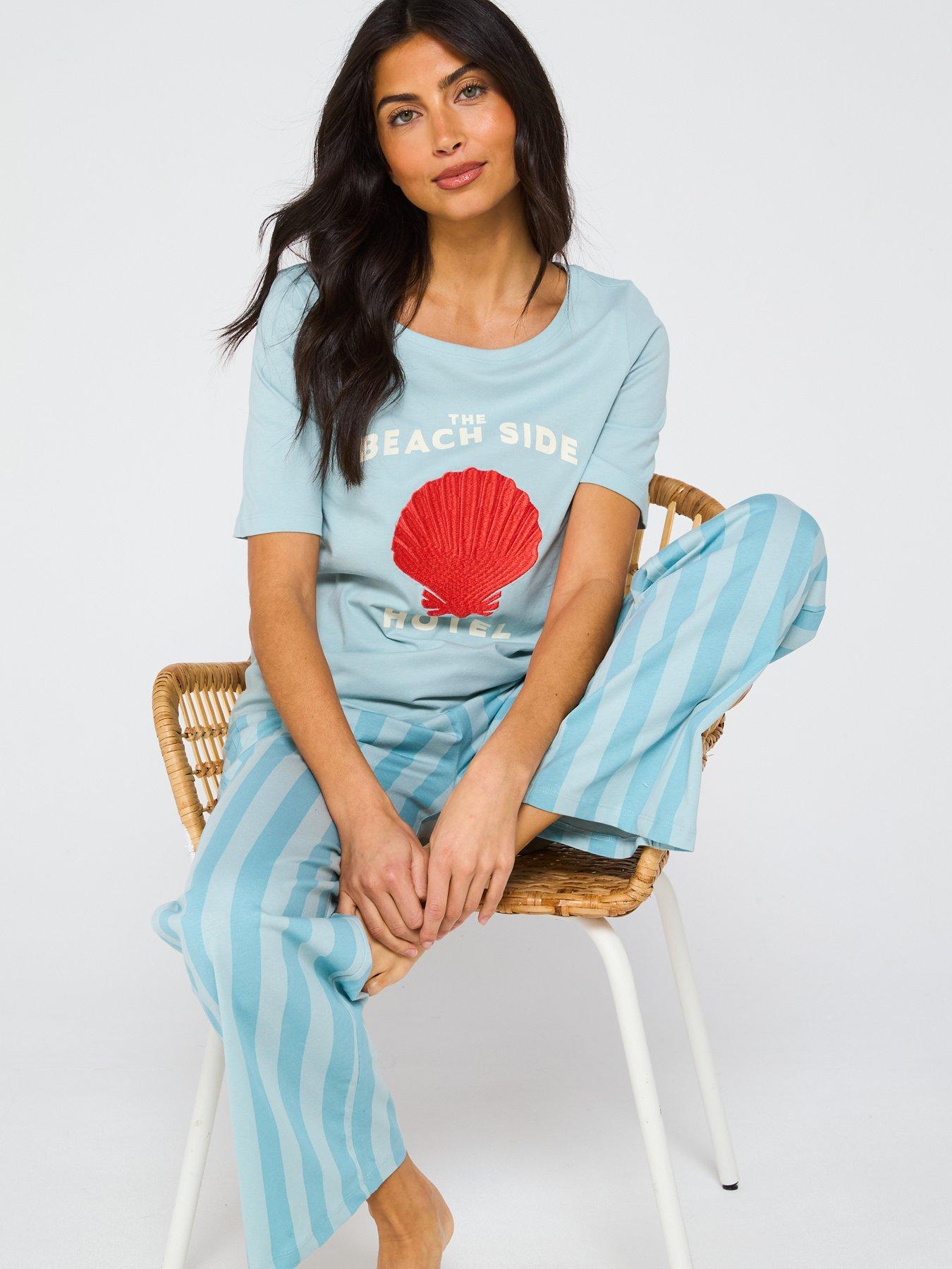 Everyday Jersey Short Sleeve Shell Print Wide Leg Pj Set | Littlewoods