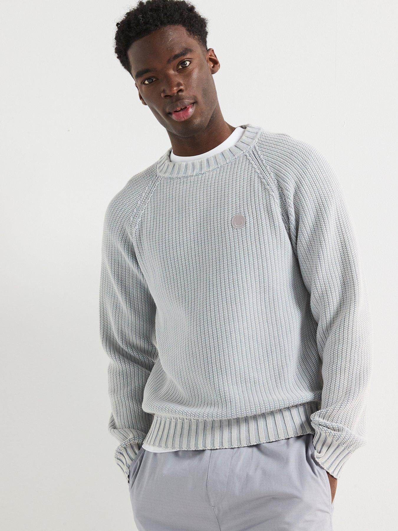 HUGO Sondye Relaxed Fit Smiley Rib Knitted Jumper - Grey | littlewoods.com