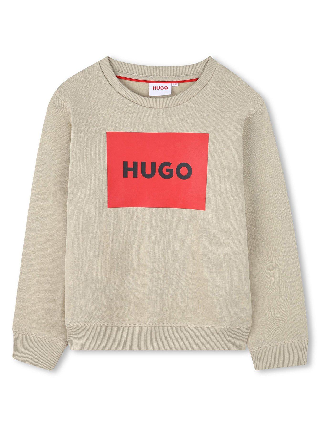 HUGO Boys Square Logo Sweatshirt - Beige | littlewoods.com