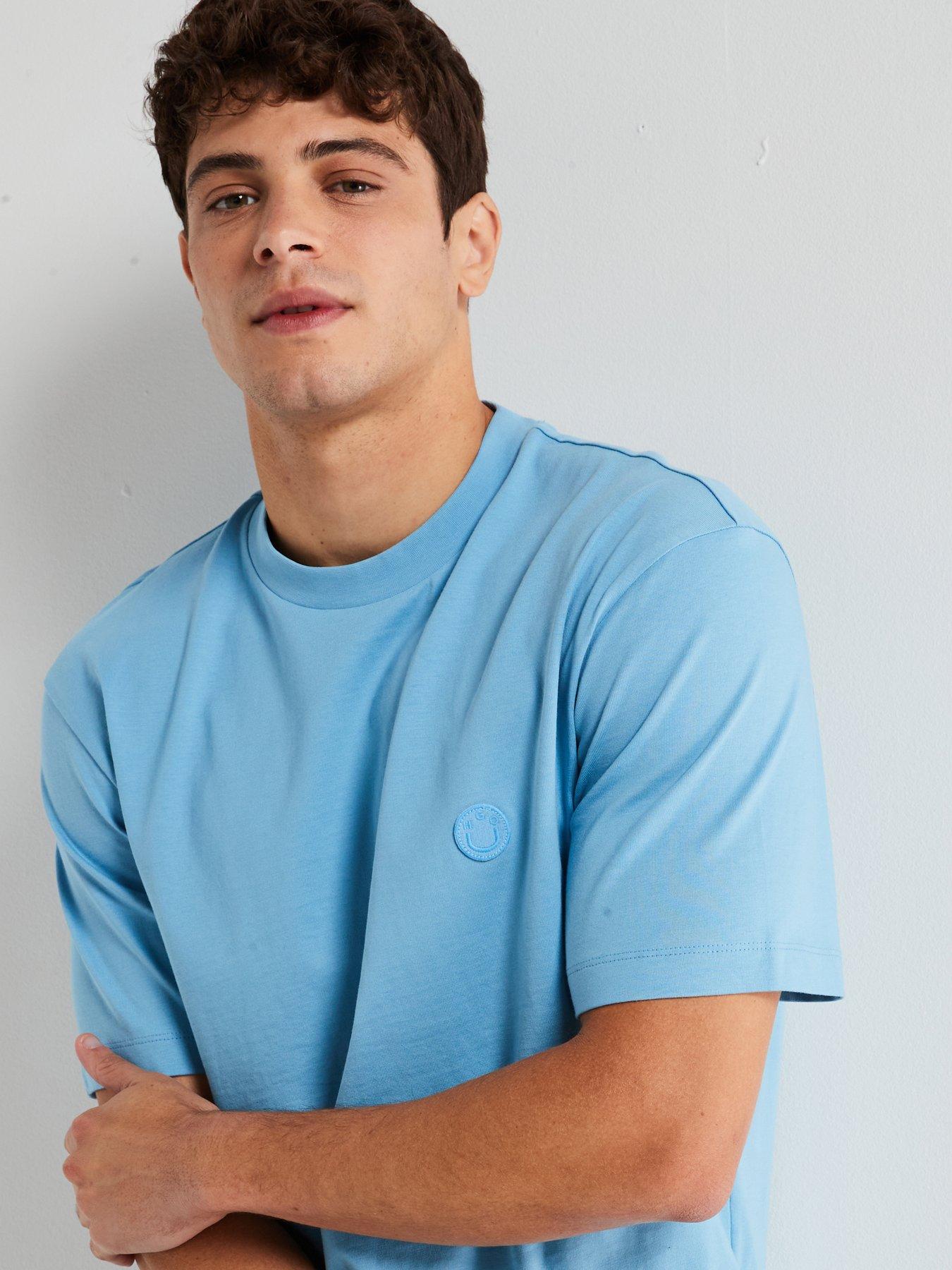 HUGO Niley Regular Fit Smiley Left Chest Logo T-Shirt - Blue | Littlewoods