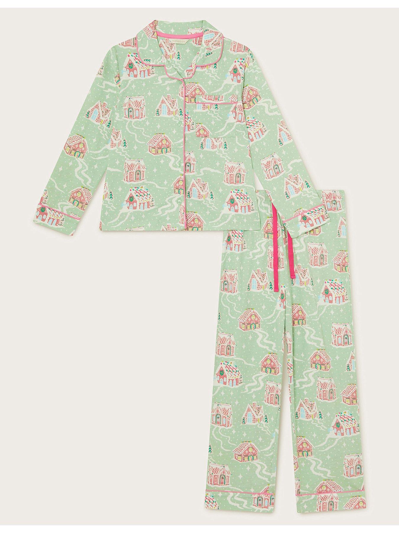 Monsoon Girls Gingerbread House Christmas Pyjamas - Green | littlewoods.com