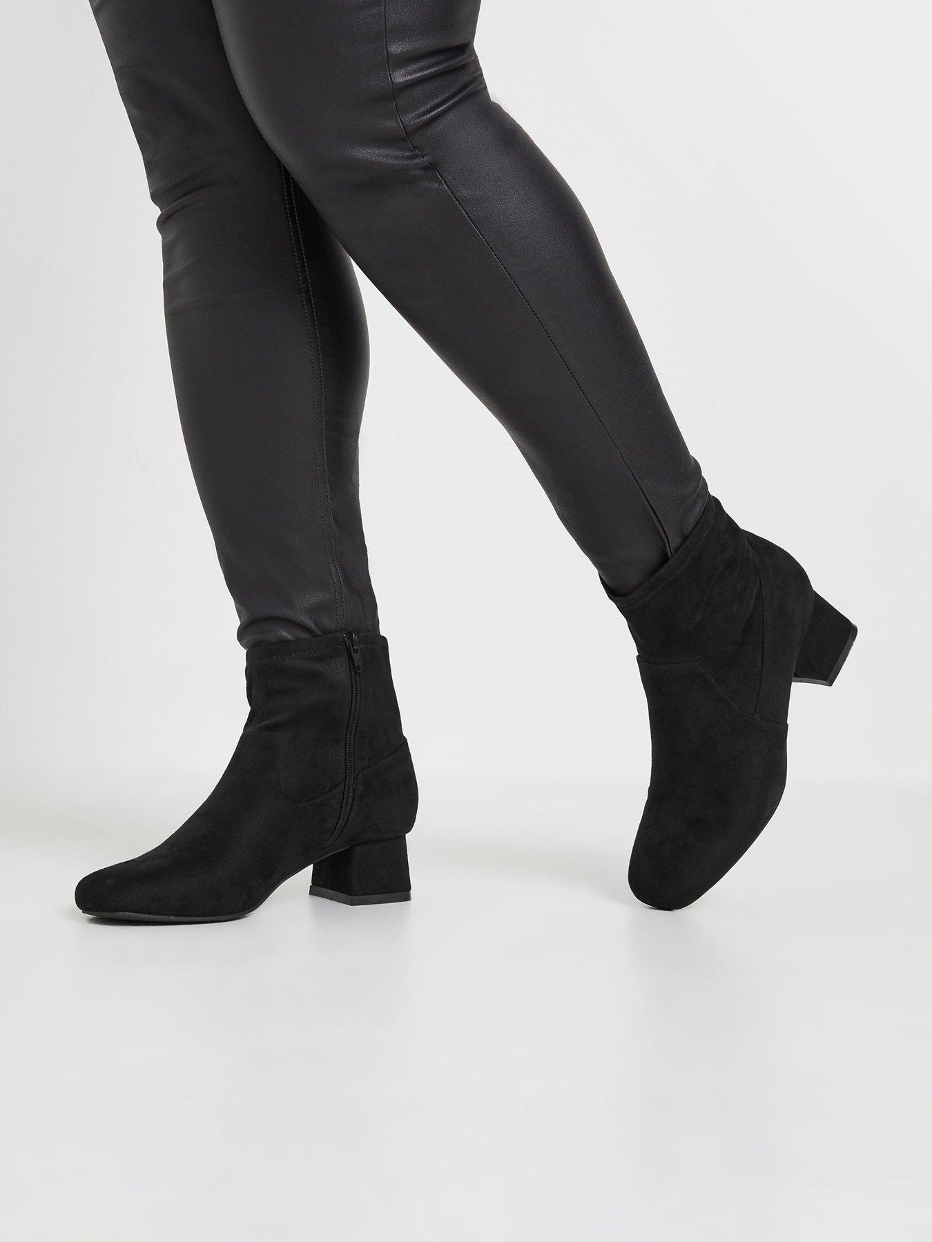 Yours Extra Wide Fit Block Heel Stretch Boot - Black | Littlewoods