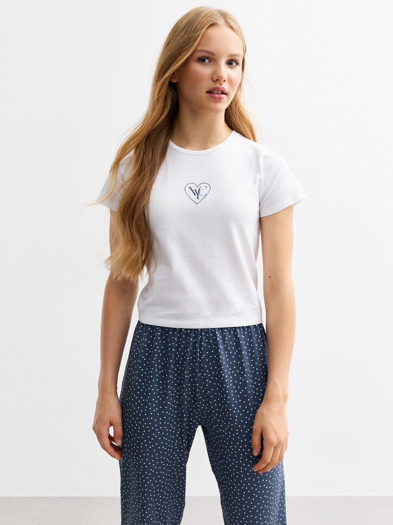 New Look 915 Girls White Nyc Heart Long Pyjama Set | littlewoods.com