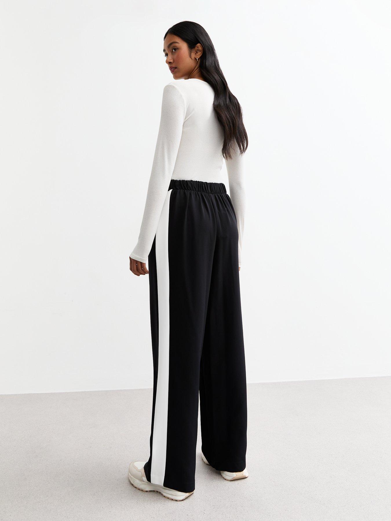 New Look Side Stripe Tailored Wide Leg Jersey Trousers - Black ...