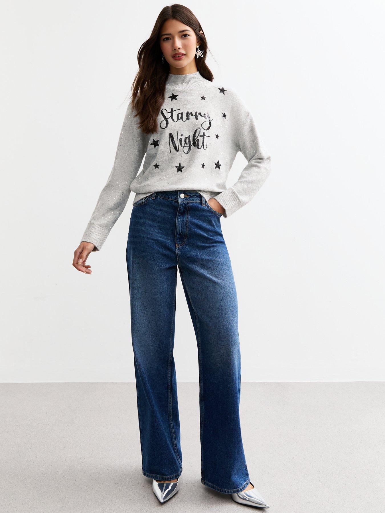 New Look Grey Starry Night Slogan High Neck Jumper - Print | Littlewoods