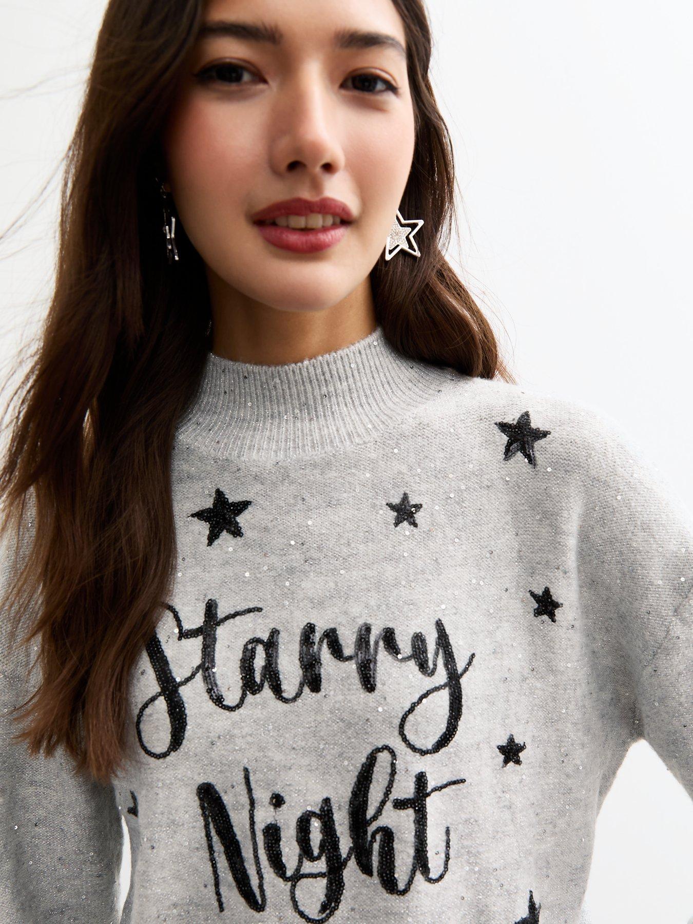 New Look Grey Starry Night Slogan High Neck Jumper - Print | Littlewoods