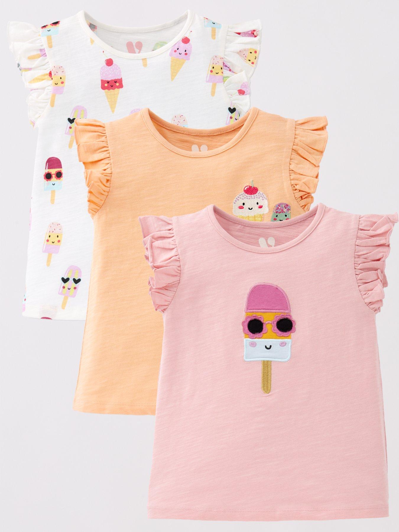 Mini V by Very Girls Matching Set Frill Ice Cream 3 Pack T-shirts ...