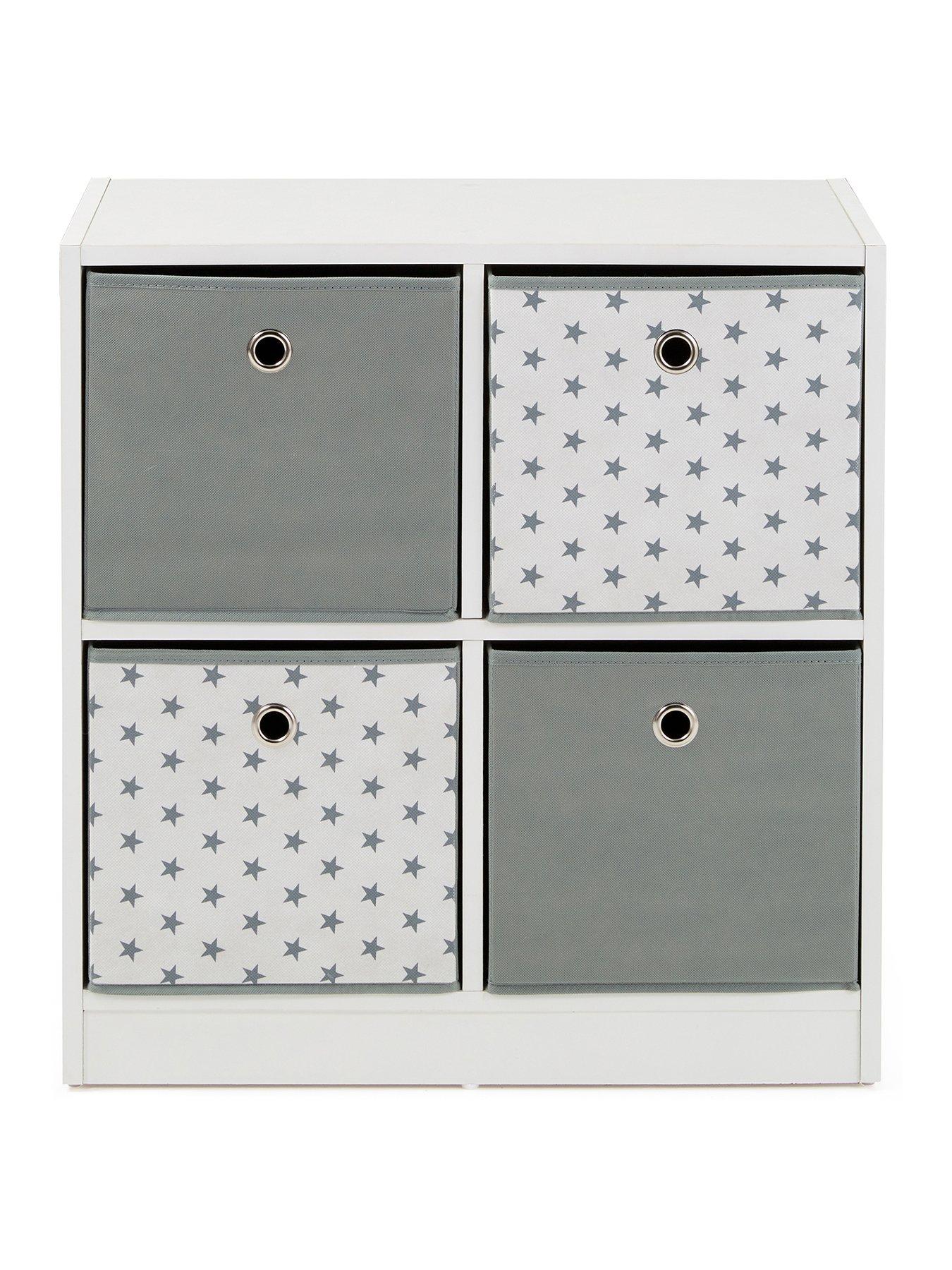 The Very Collection 4 Cube Storage Unit with Boxes - Grey/Stars - FSC ...