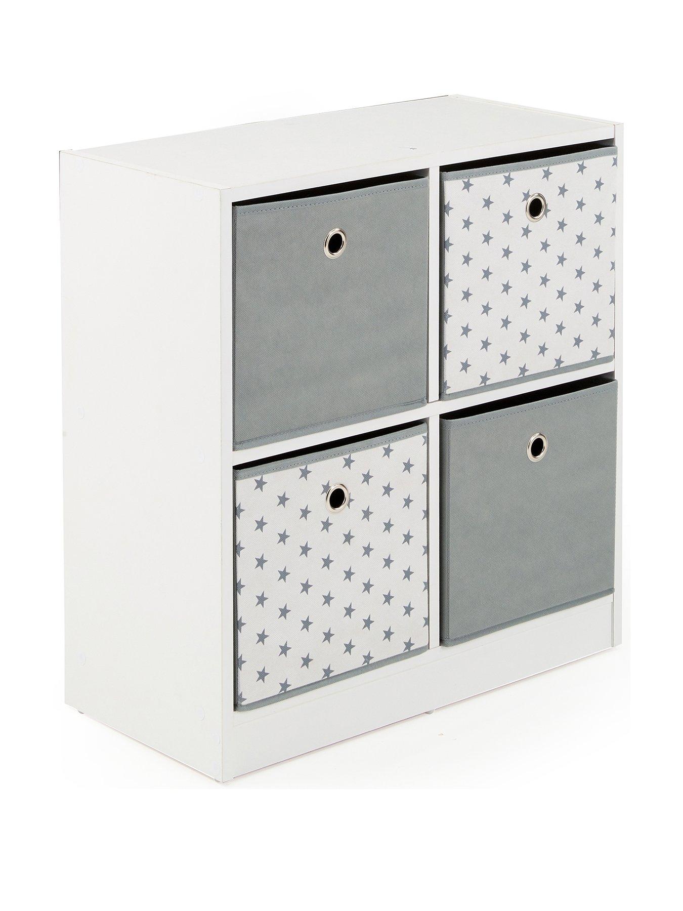 The Very Collection 4 Cube Storage Unit with Boxes - Grey/Stars - FSC ...