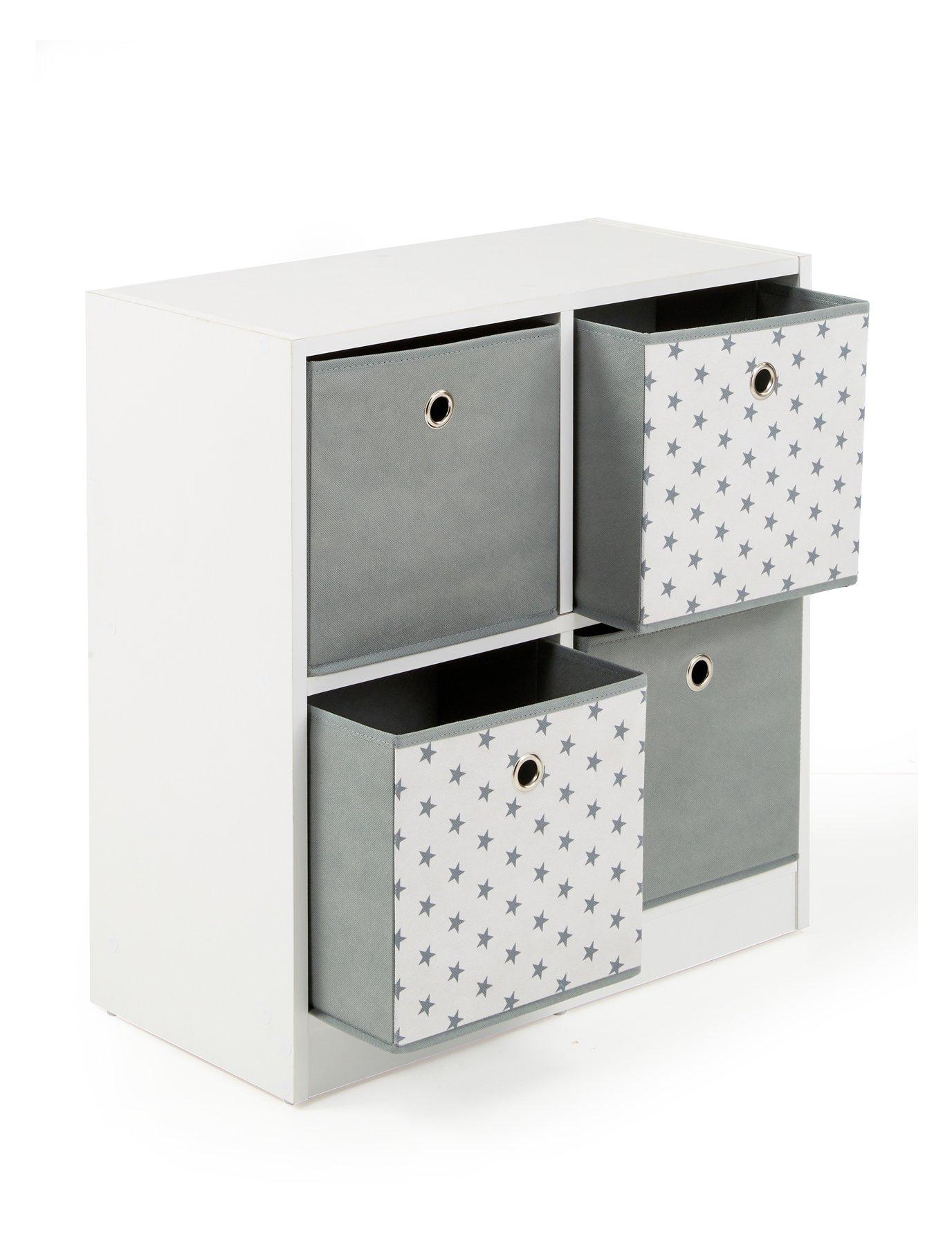 The Very Collection 4 Cube Storage Unit with Boxes - Grey/Stars - FSC ...
